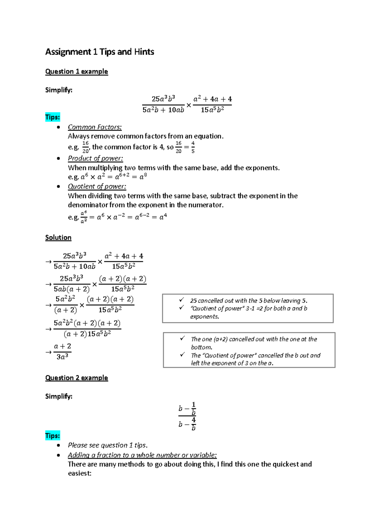 Assignment 1 hints and tips 1 - Assignment 1 Tips and Hints Question 1 ...