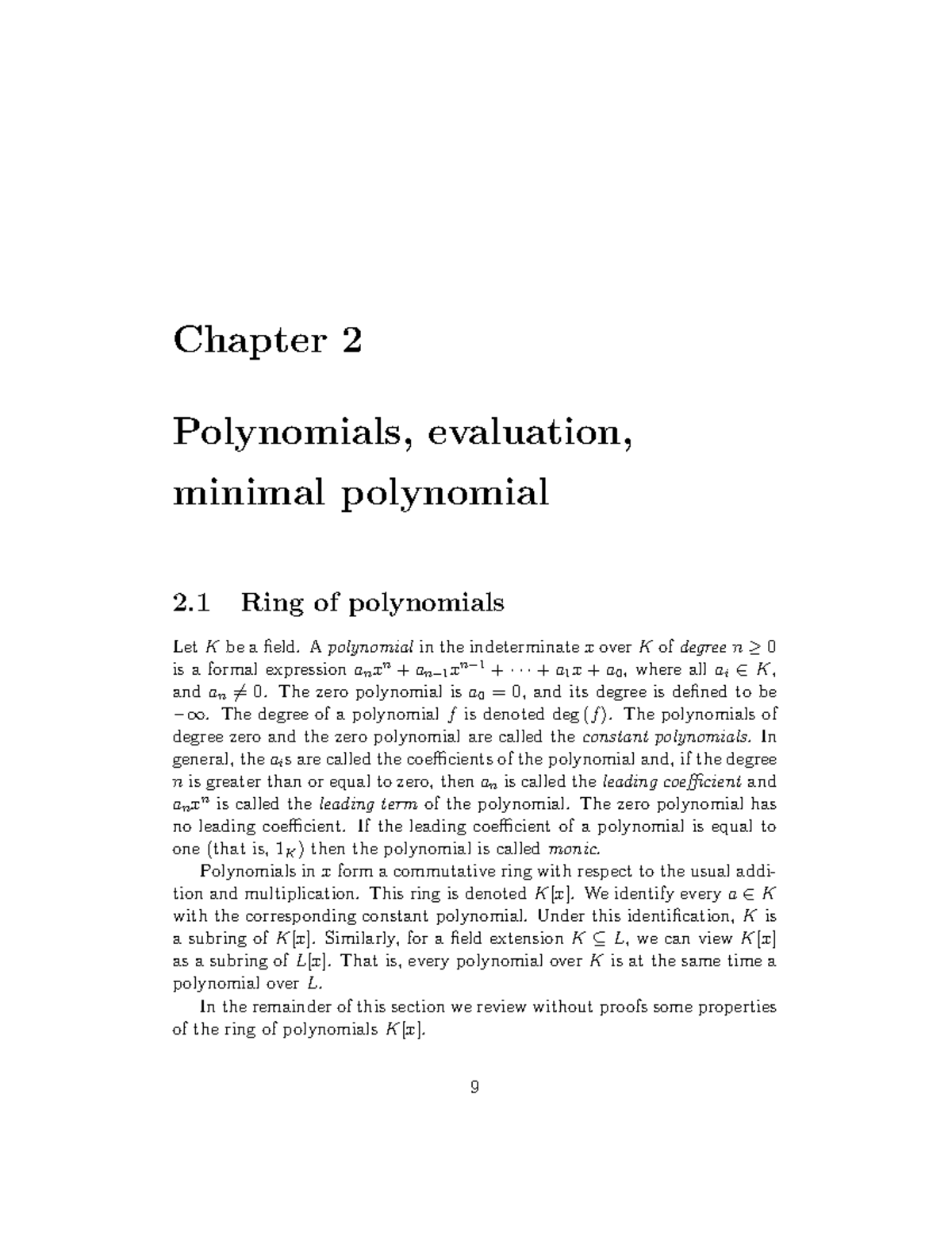 Chapter 02 - Polynomials, evaluation, minimal polynomial - Chapter 2 Polynomials, evaluation ...