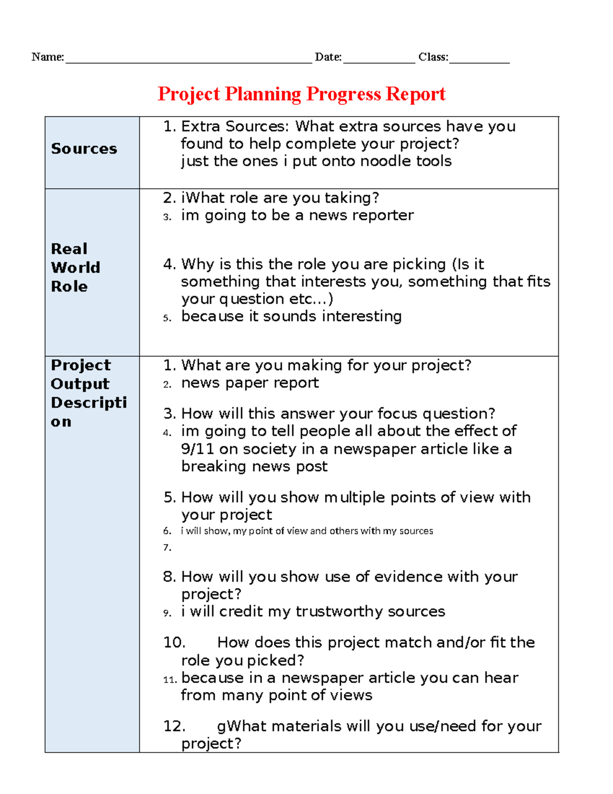 Project+Planning+Progress+Report - Name ...