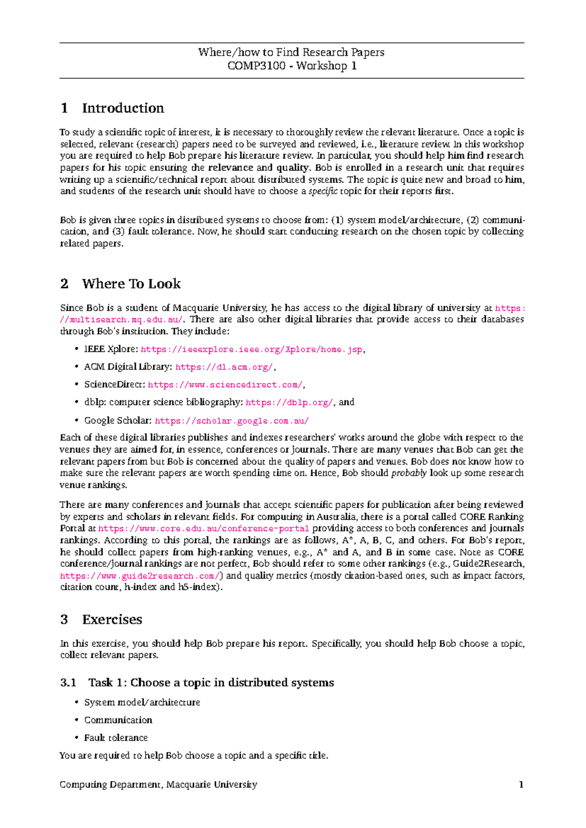COMP3100 workshop week1 2024 - Where/how to Find Research Papers COMP3100 - Workshop 1 1 - Studocu