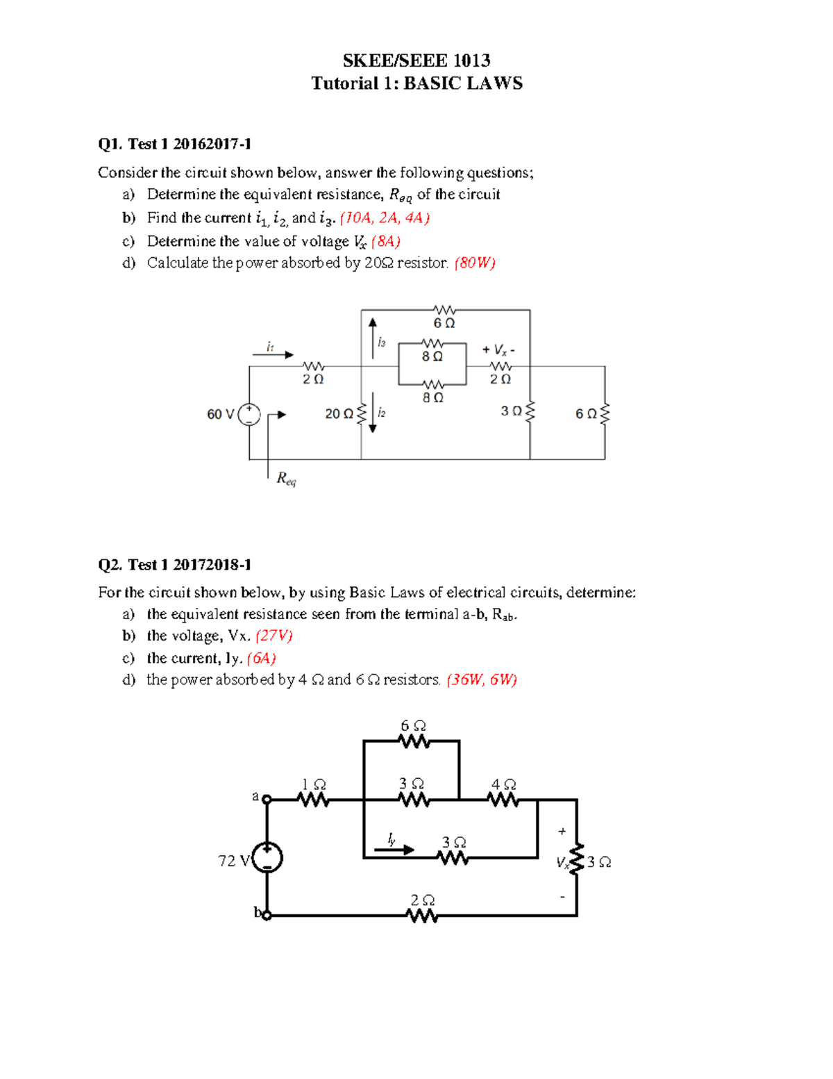Tutorial 1- Basic Laws - Q1. Test 1 20162017- 1 Tutorial 1: BASIC ...