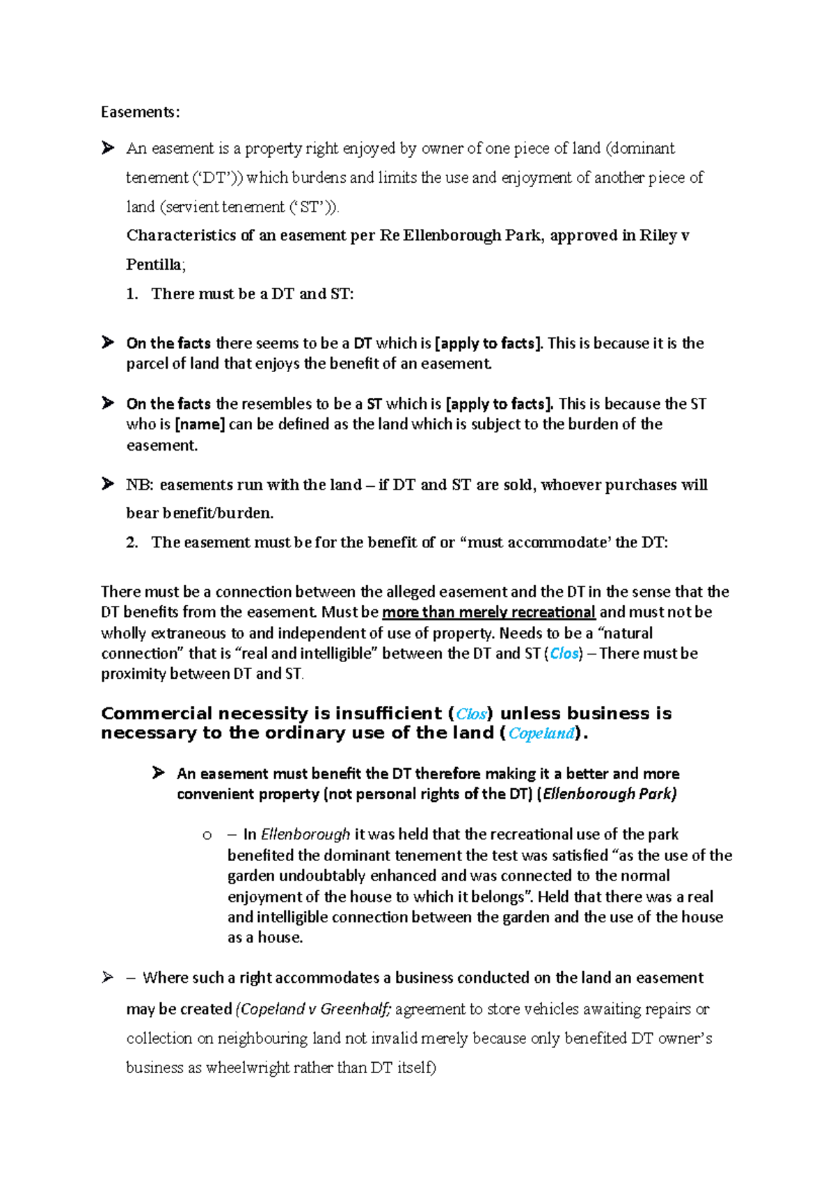 Easements - Easements: An easement is a property right enjoyed by owner of one piece of land ...