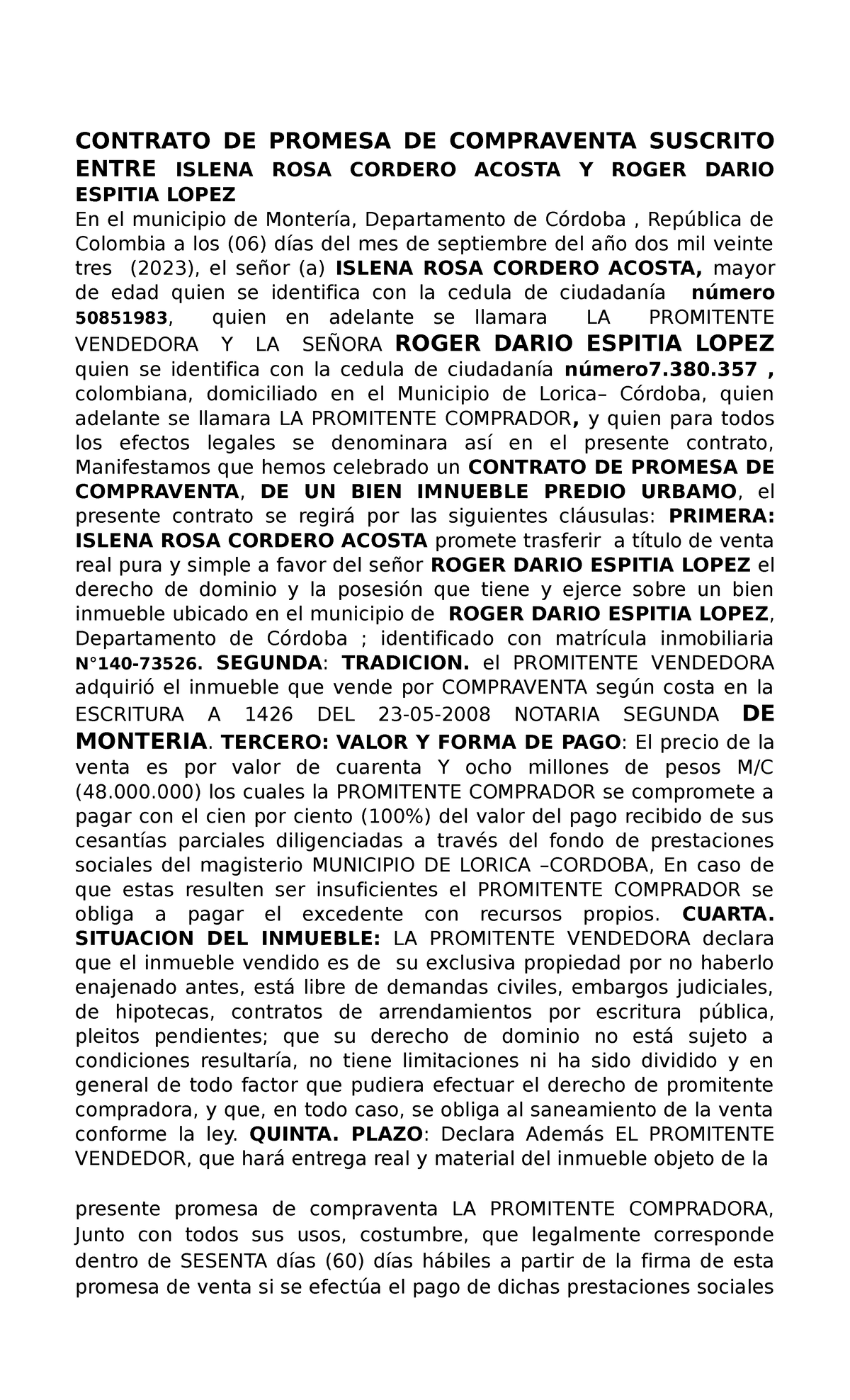 Promesa DE Venta Roger JOSE - CONTRATO DE PROMESA DE COMPRAVENTA ...