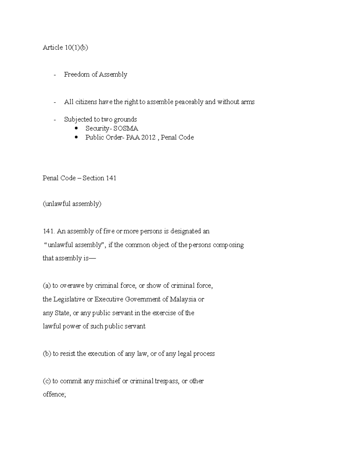 Article 10(1)(b) of Federal Constitution - Article 10(1)(b) Freedom of ...