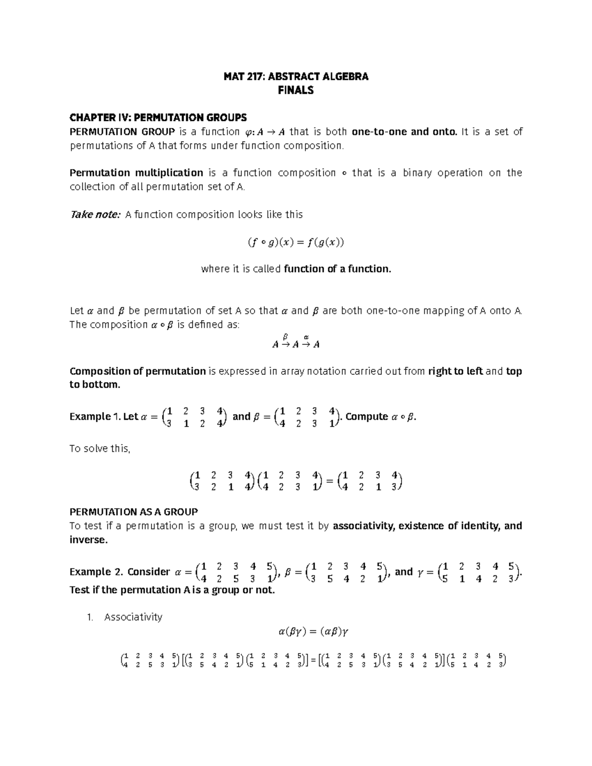 Reviewer In Mat 217 Finals Permutation Group Is A Function рќњ рќђґ в