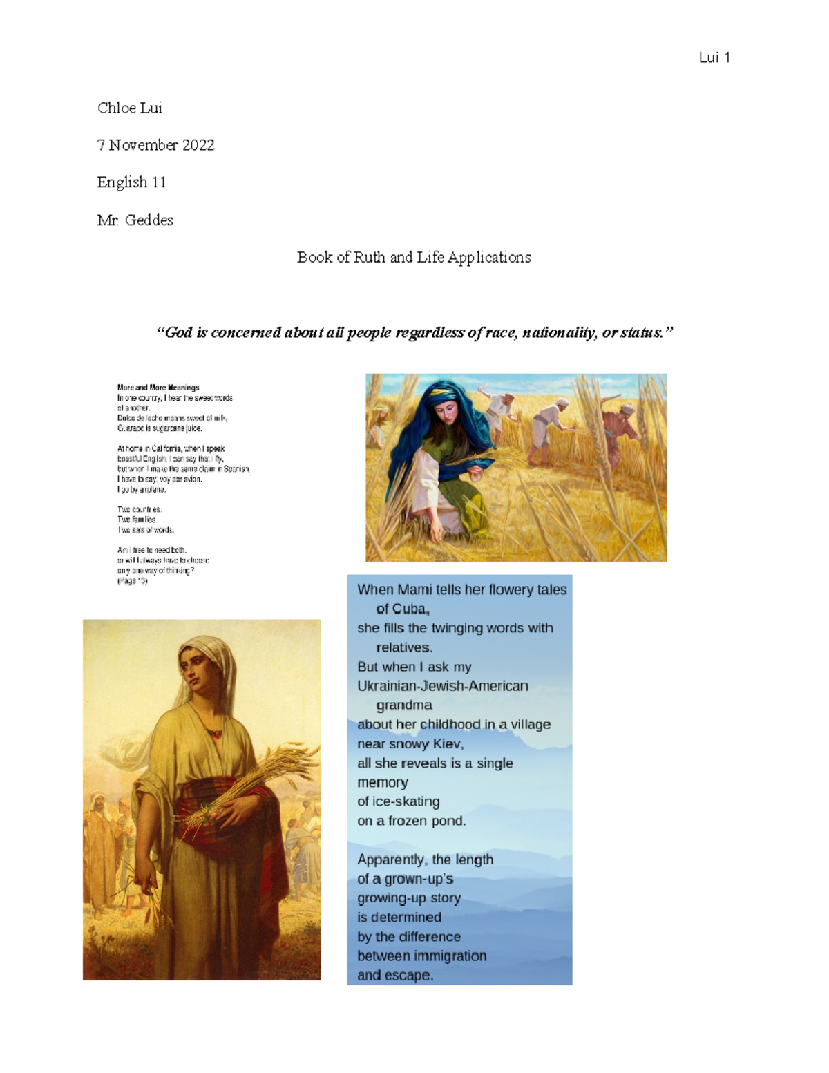 English - Lui 1 Chloe Lui 7 November 2022 English 11 Mr. Geddes Book of ...