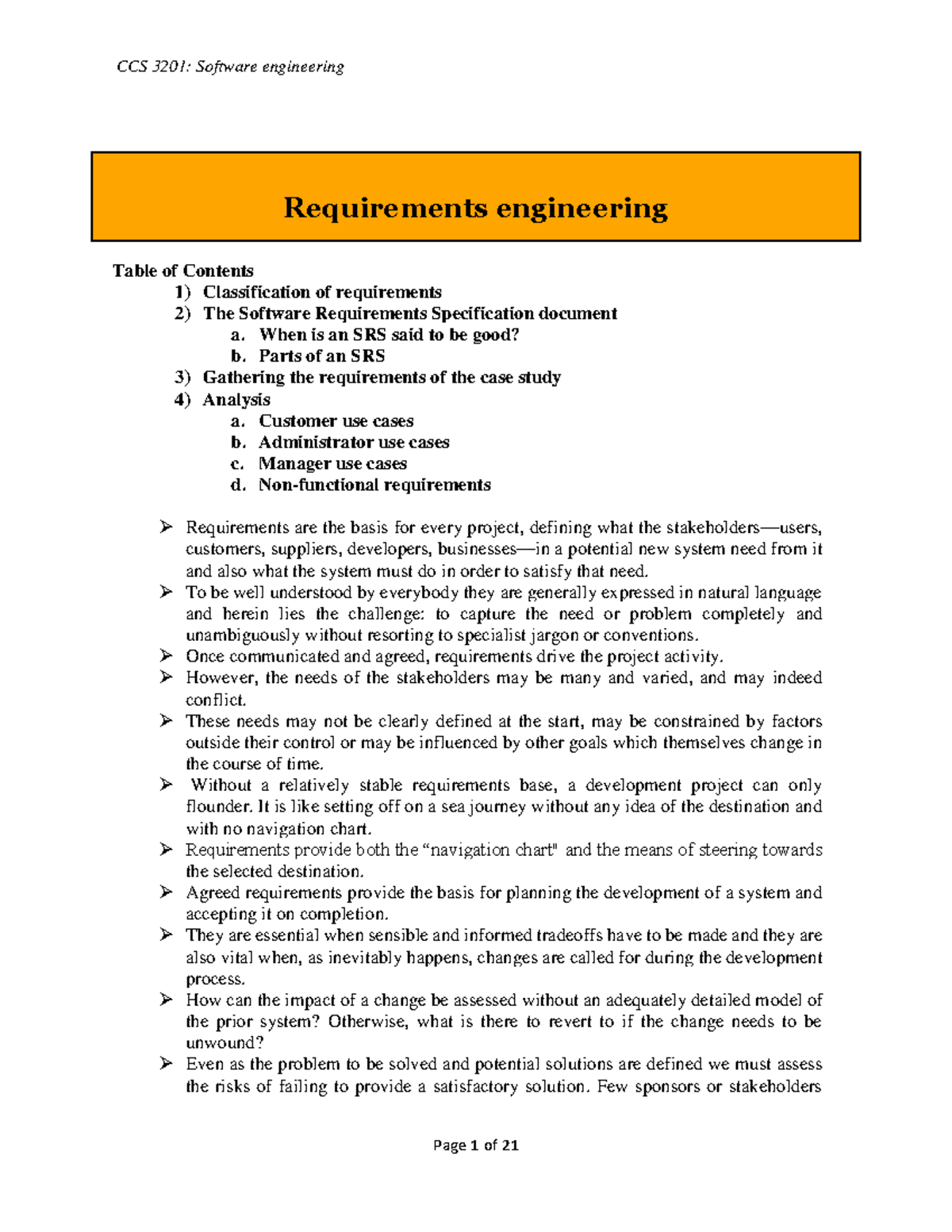 Requirements engineering SEVersio - Requirements engineering Table of ...