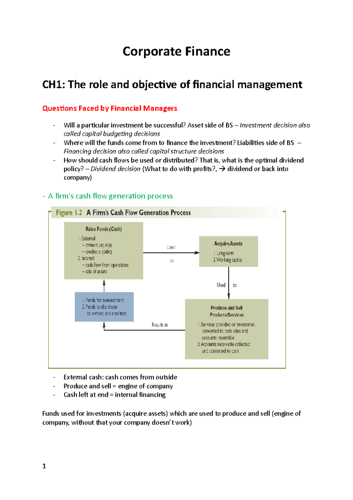Corporate finance samenvatting - Corporate Finance CH1: The role and objective of financial ...