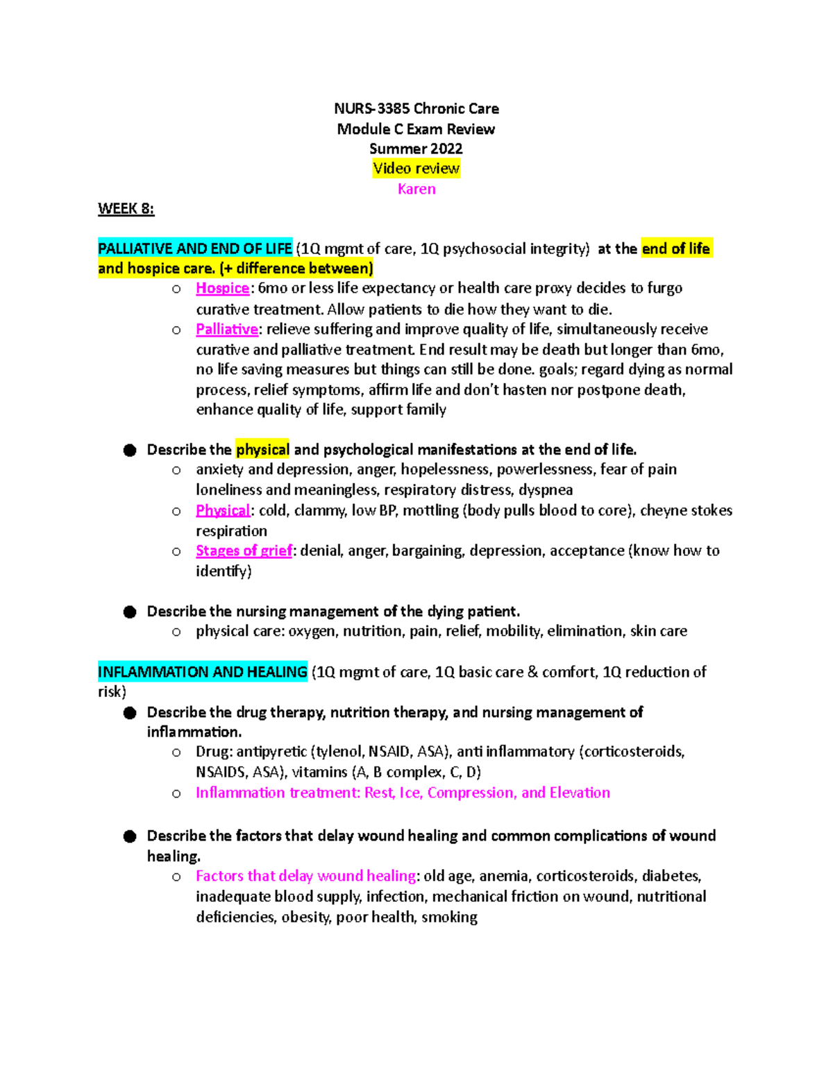 Chronic Mod C Exam Review - NURS-3385 Chronic Care Module C Exam Review ...