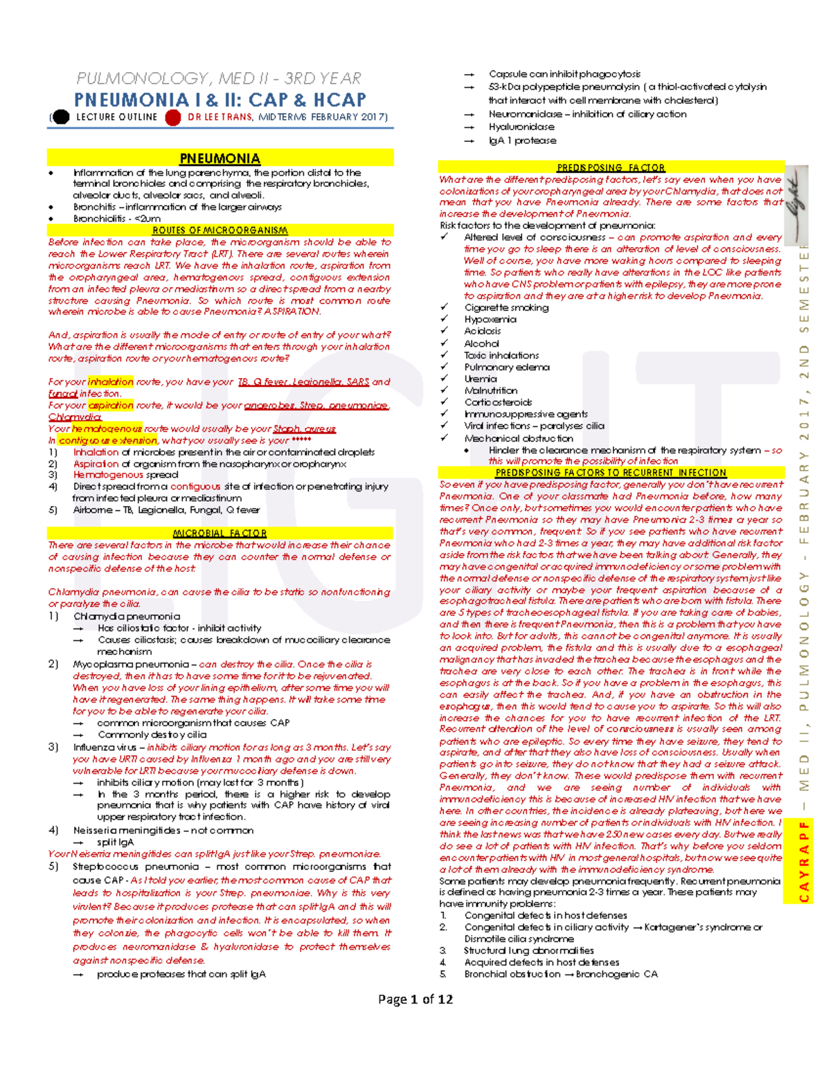 Pulmonary CAP by Dr Lee - C A Y R A P F – M E D I I , P U L M O N O L O ...