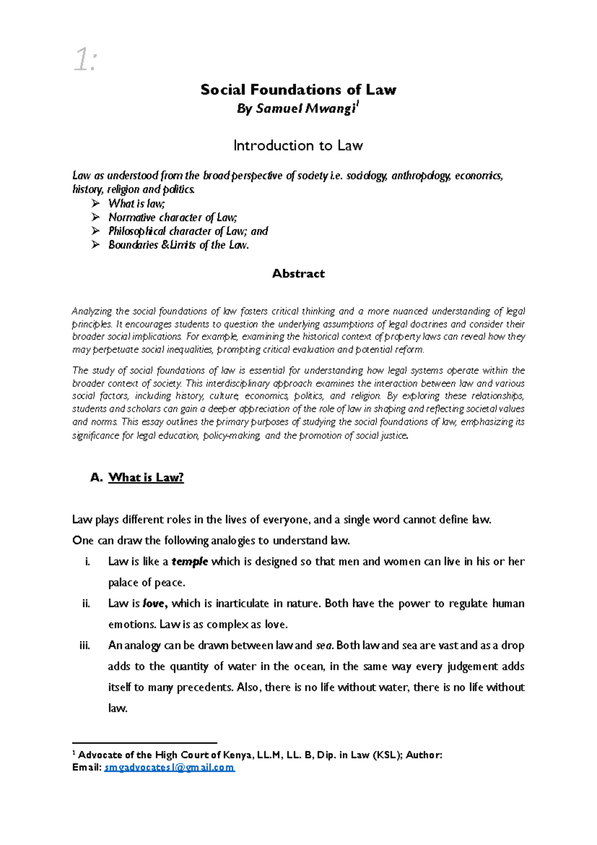 Social Foundations of Law Introduction to Law - Social Foundations of ...