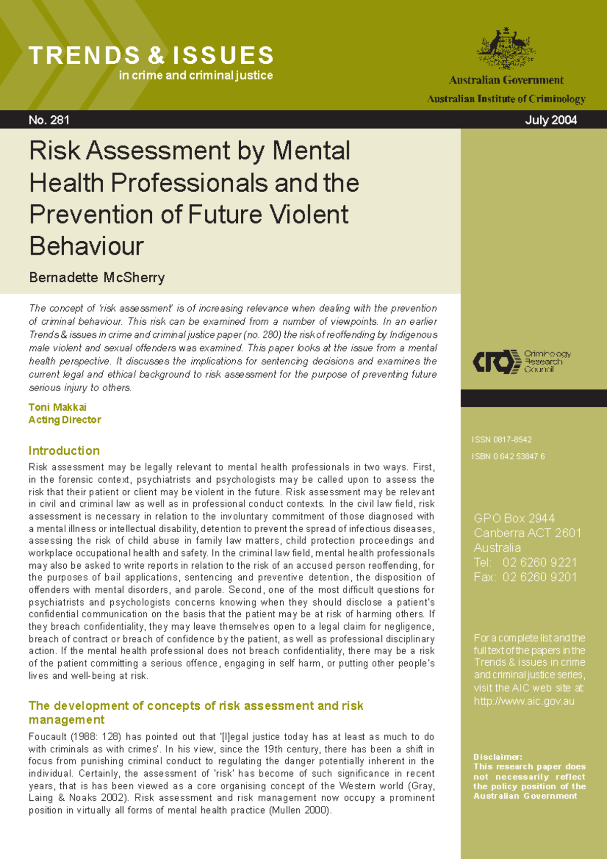 Tandi 281 - Okay - T R E N D S & I S S U E S in crime and criminal ...