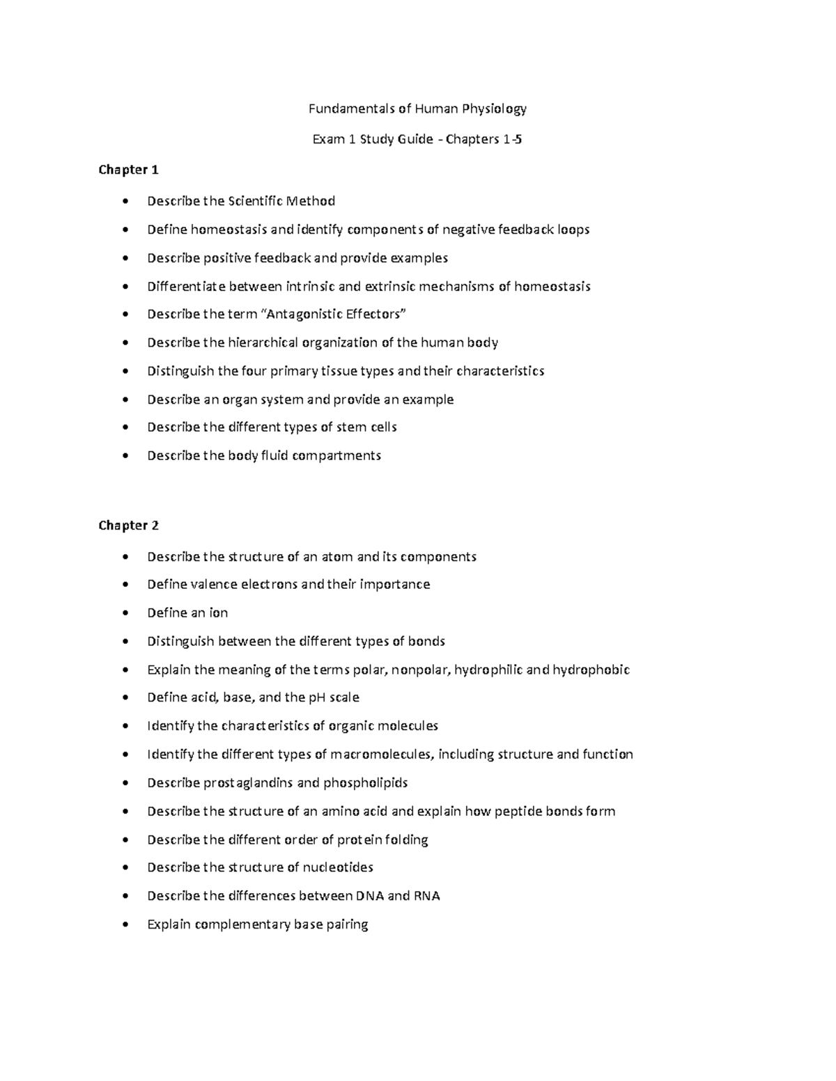 human physiology exam 1 study guide - Fundamentals of Human Physiology ...