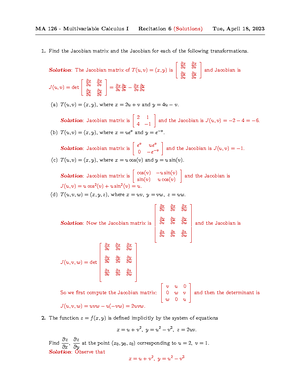 MA-126 Exam1 v1 sol - midterm exam practice problems - [8] 2. [12] 3. [10] 4. [8] 5(a). [4] 5(b ...