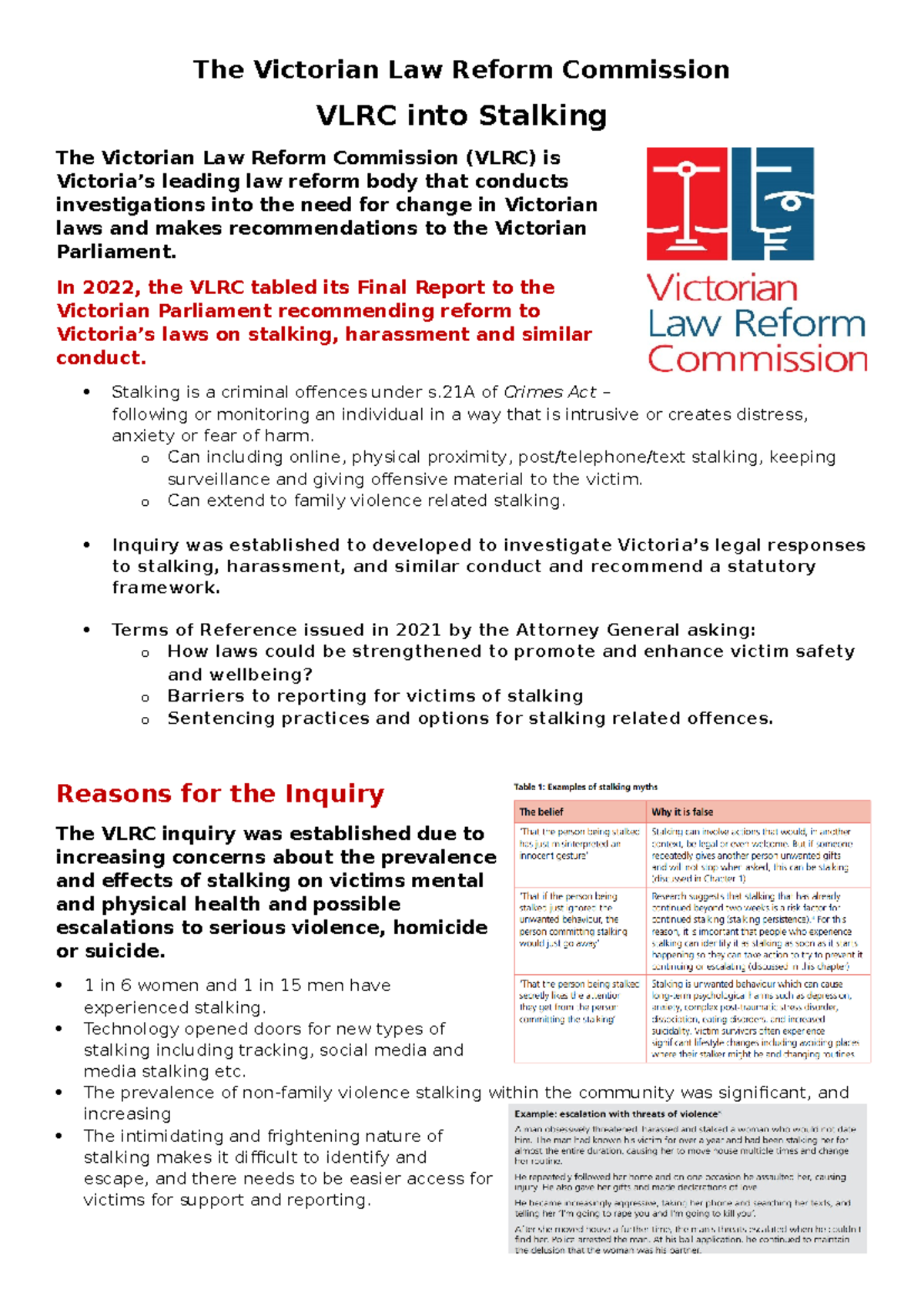 VLRC Stalking Summary - case study - The Victorian Law Reform ...