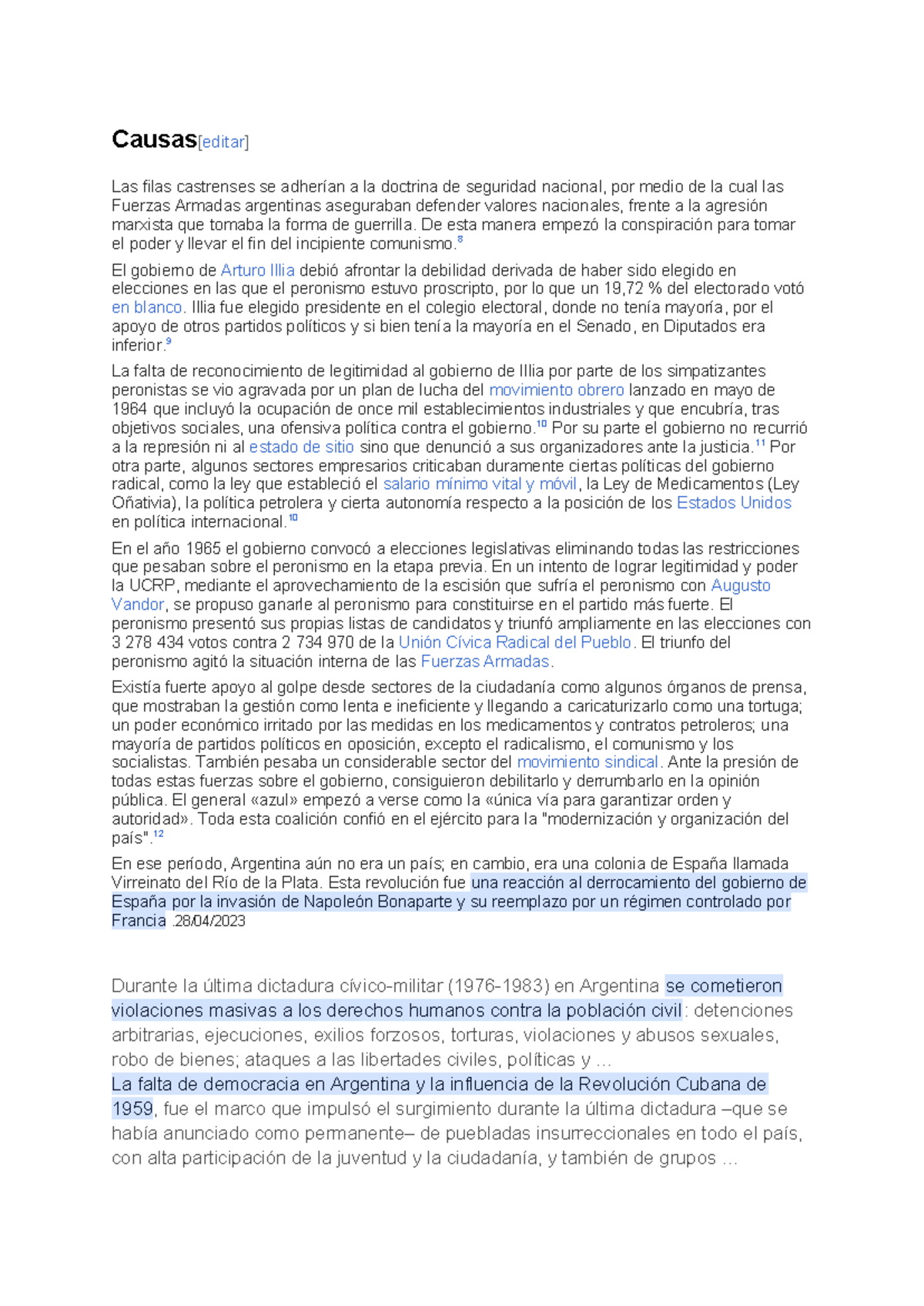 Documento sin título - hola - Causas[editar] Las filas castrenses se adherían a la doctrina de ...