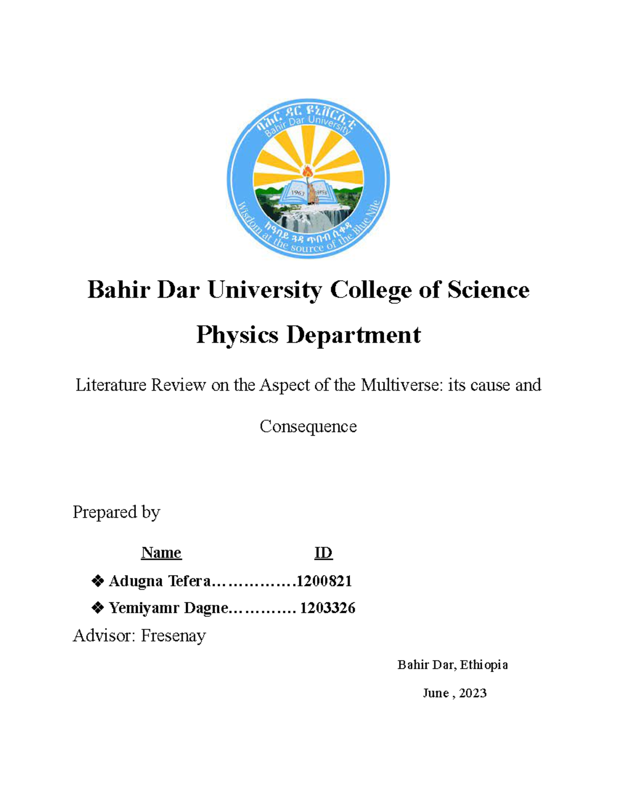 Bdu asd - Assignment - Physics - BDU - Studocu