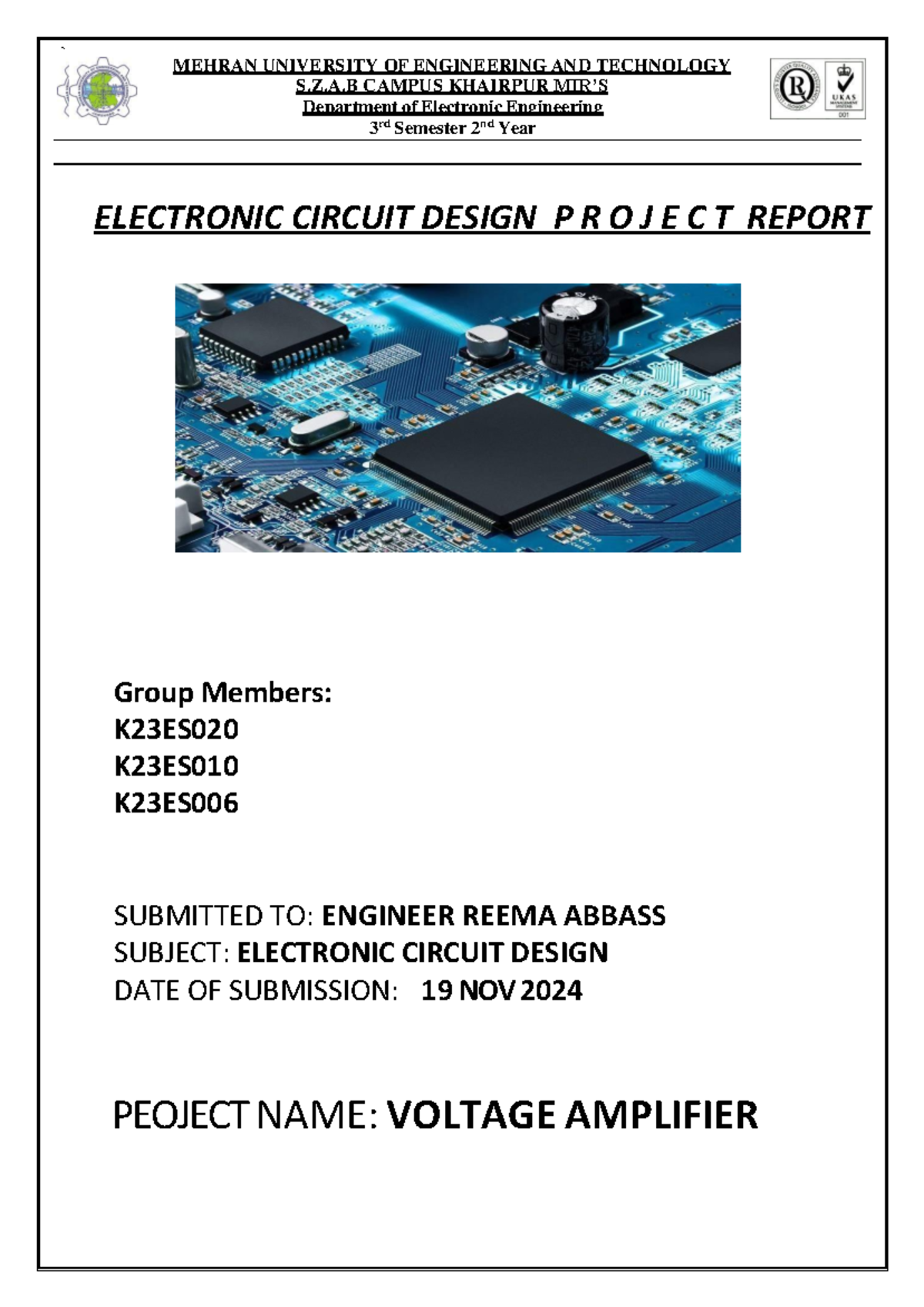Voltage amplifier lab Final - MEHRAN UNIVERSITY OF ENGINEERING AND ...