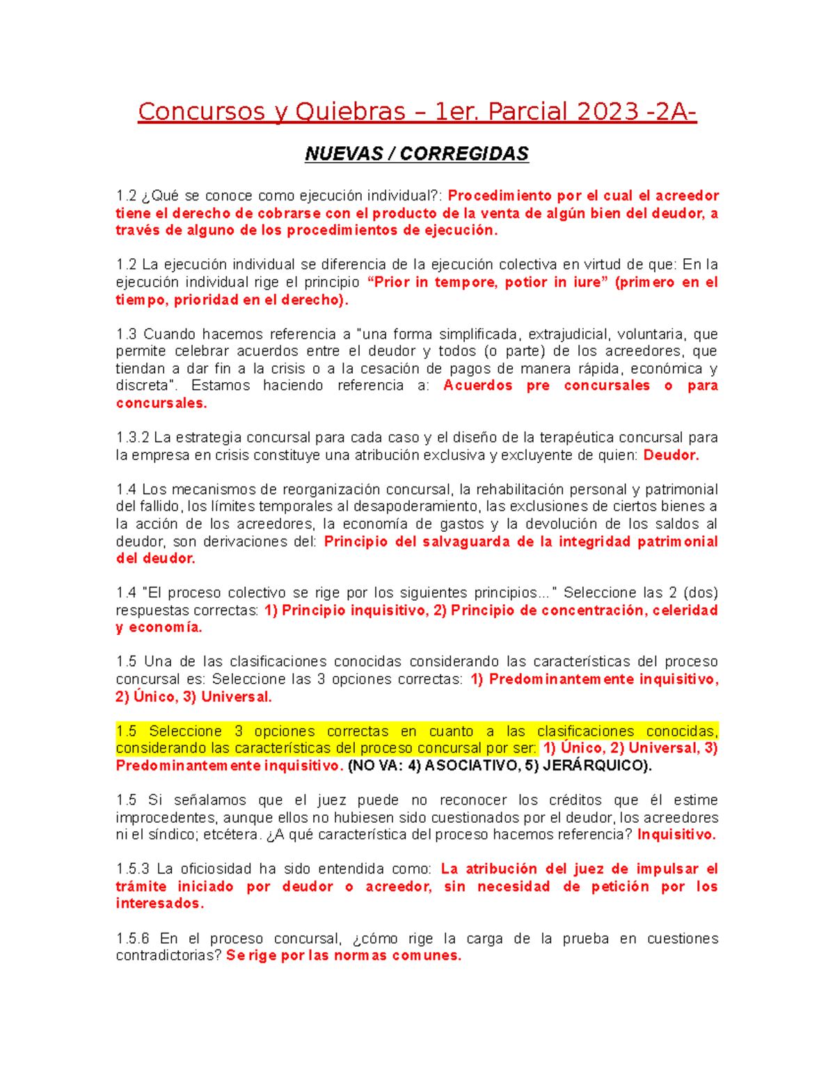 Concursos y Quiebras - 1er. Parcial 2023 -2A - Concursos y Quiebras – 1er. Parcial 2023 -2A ...