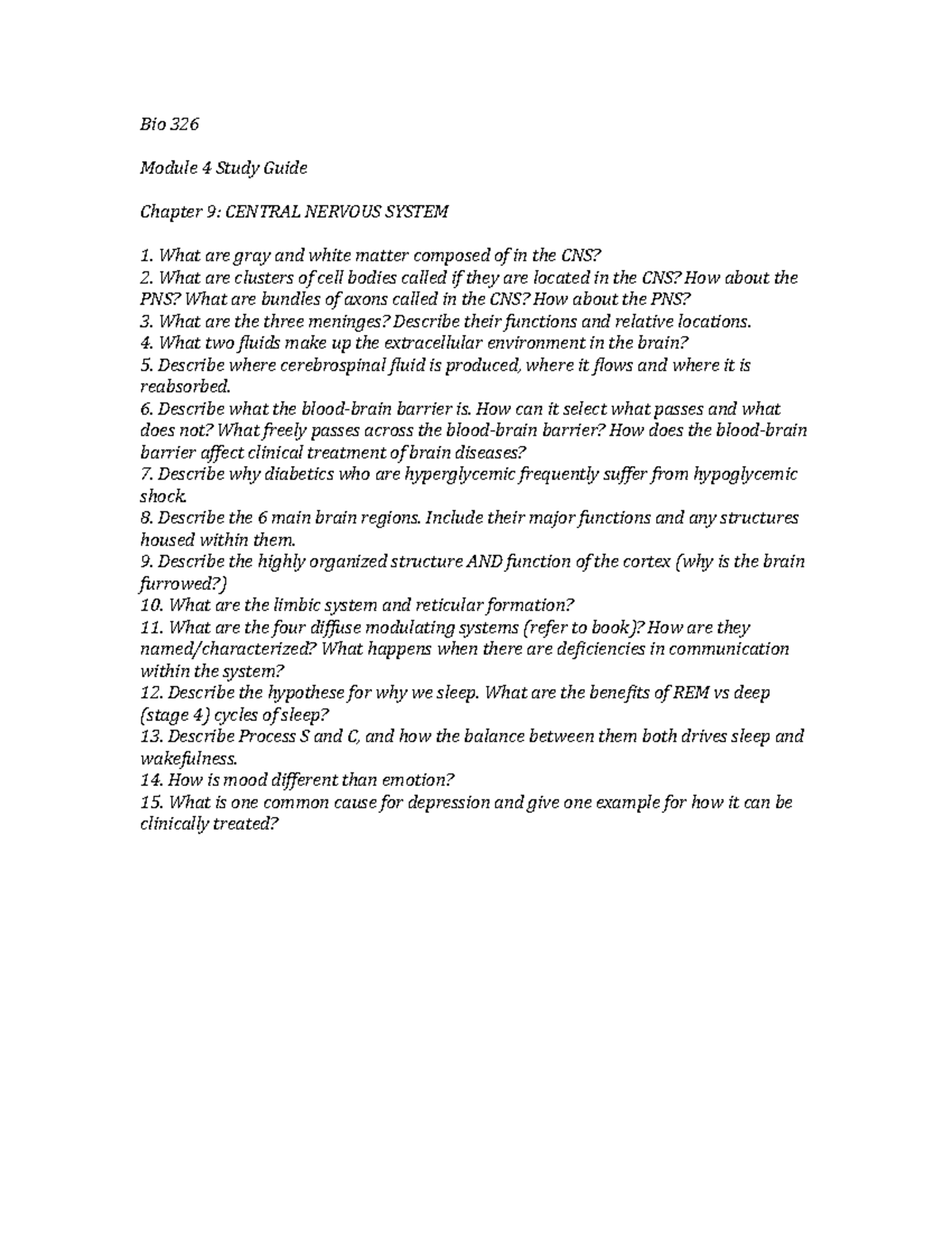 Module 4 Study Guide Bio 326 - Bio 326 Module 4 Study Guide Chapter 9 ...