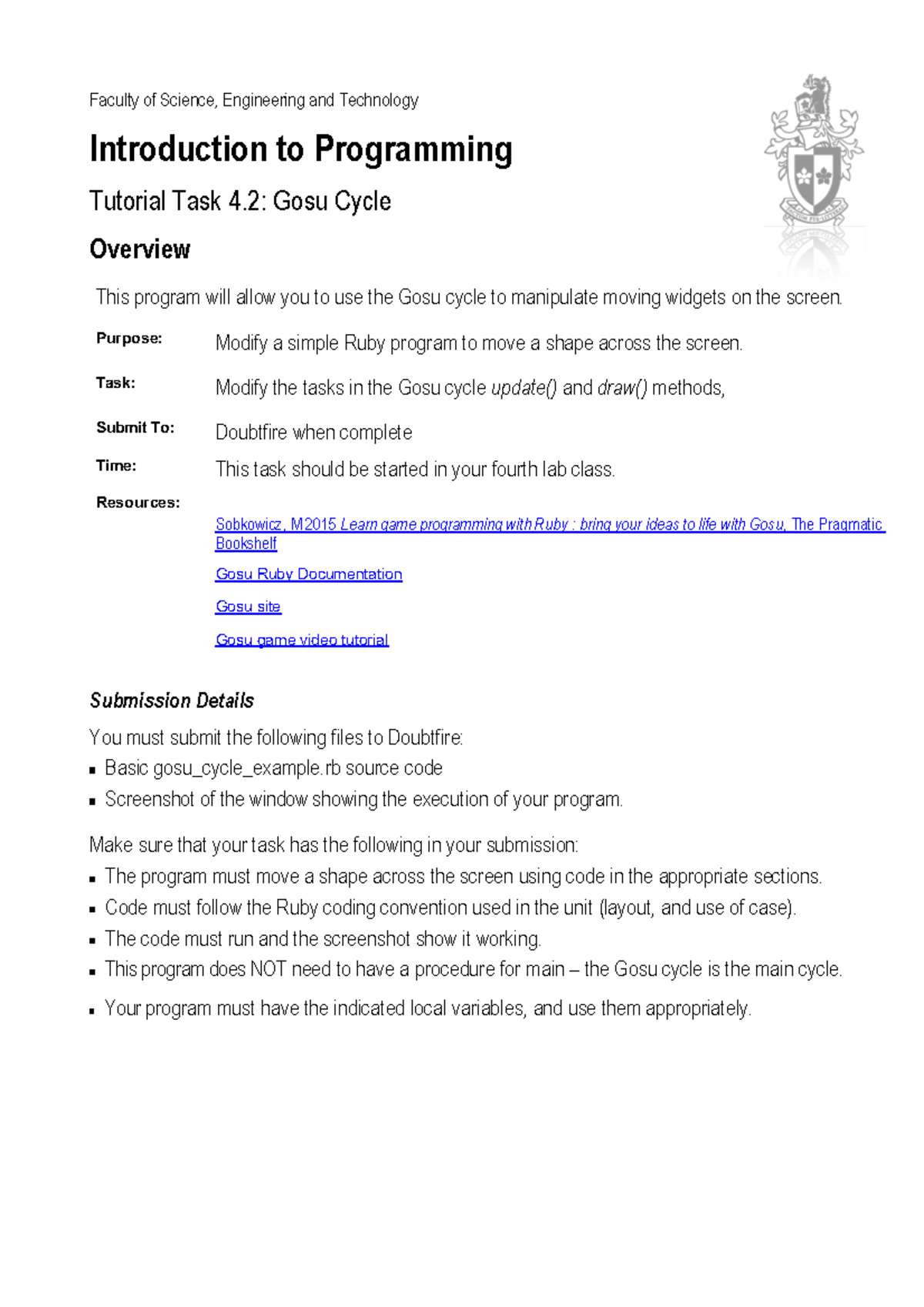 4.2t document coding - Faculty of Science, Engineering and Technology ...
