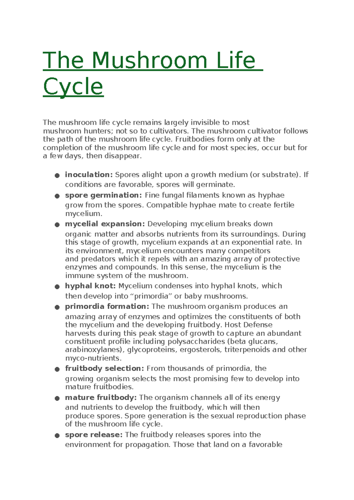 Life cycle of mushrooms (1) - The Mushroom Life Cycle The mushroom life ...