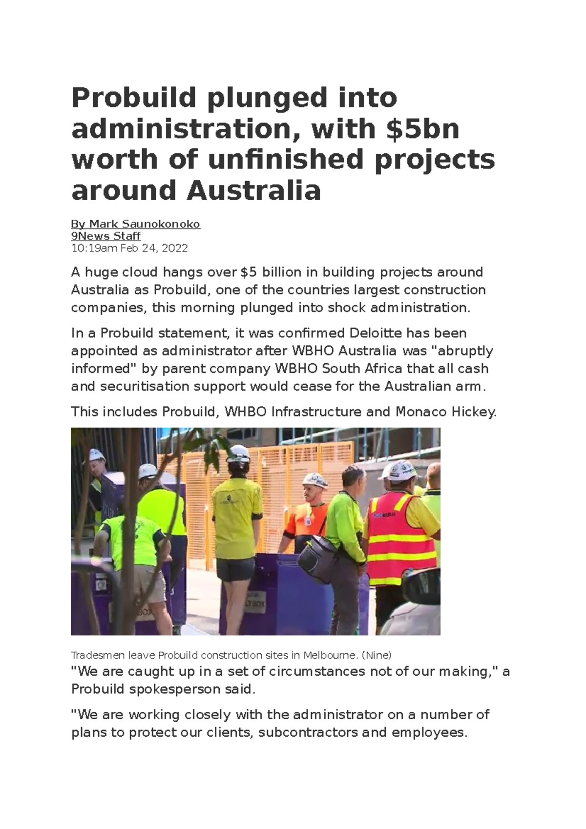 Probuild plunged into administration Feb 2022 - Probuild plunged into ...