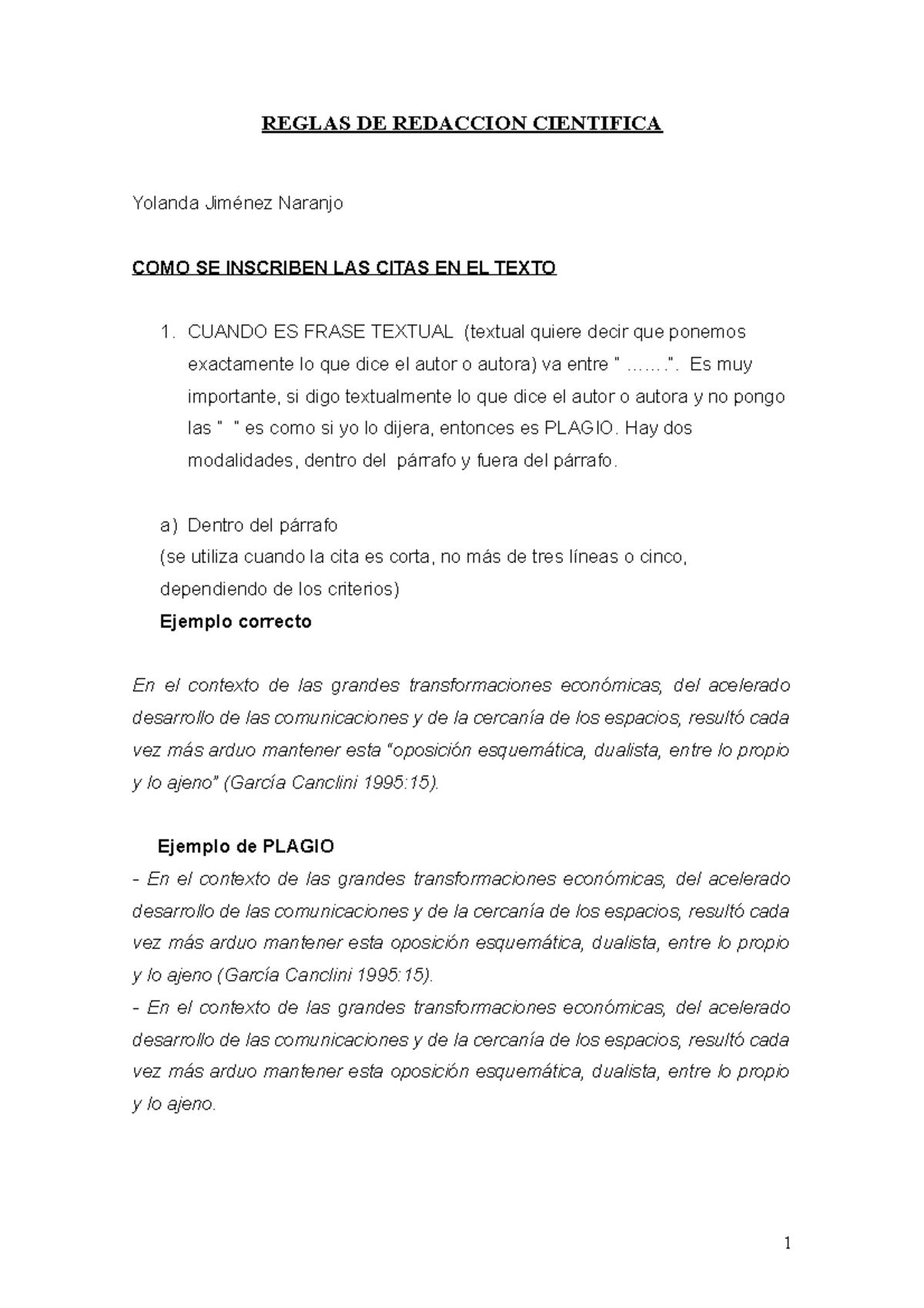 Reglasderedaccioncientifica - REGLAS DE REDACCION CIENTIFICA Yolanda ...