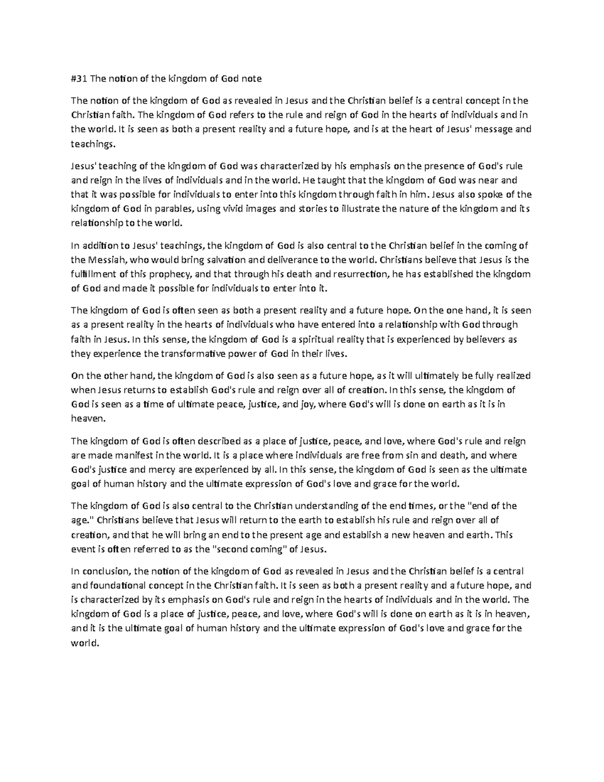 #31 The notion of the kingdom of God note - The kingdom of God refers ...