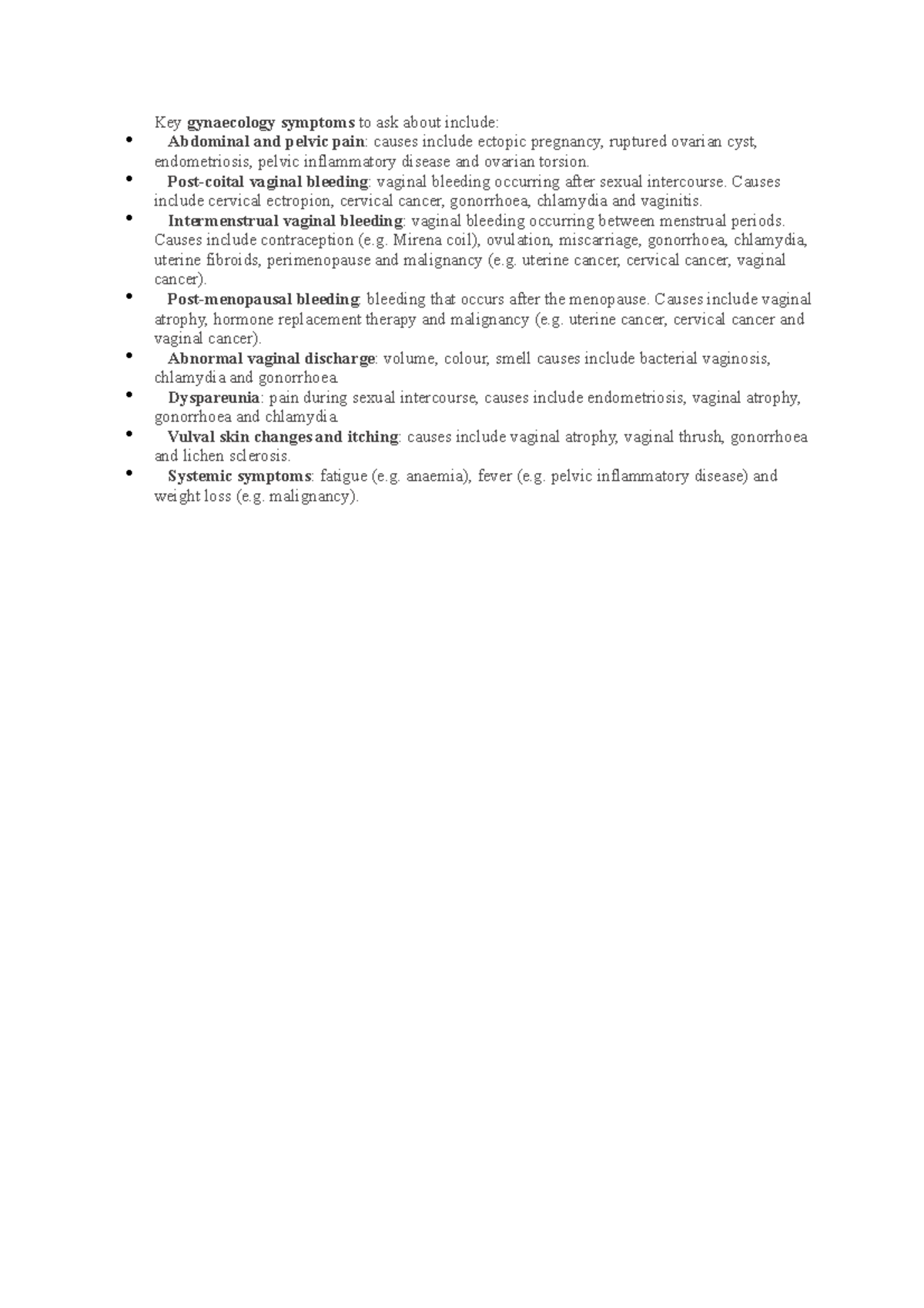 Gynae history - Key gynaecology symptoms to ask about include ...