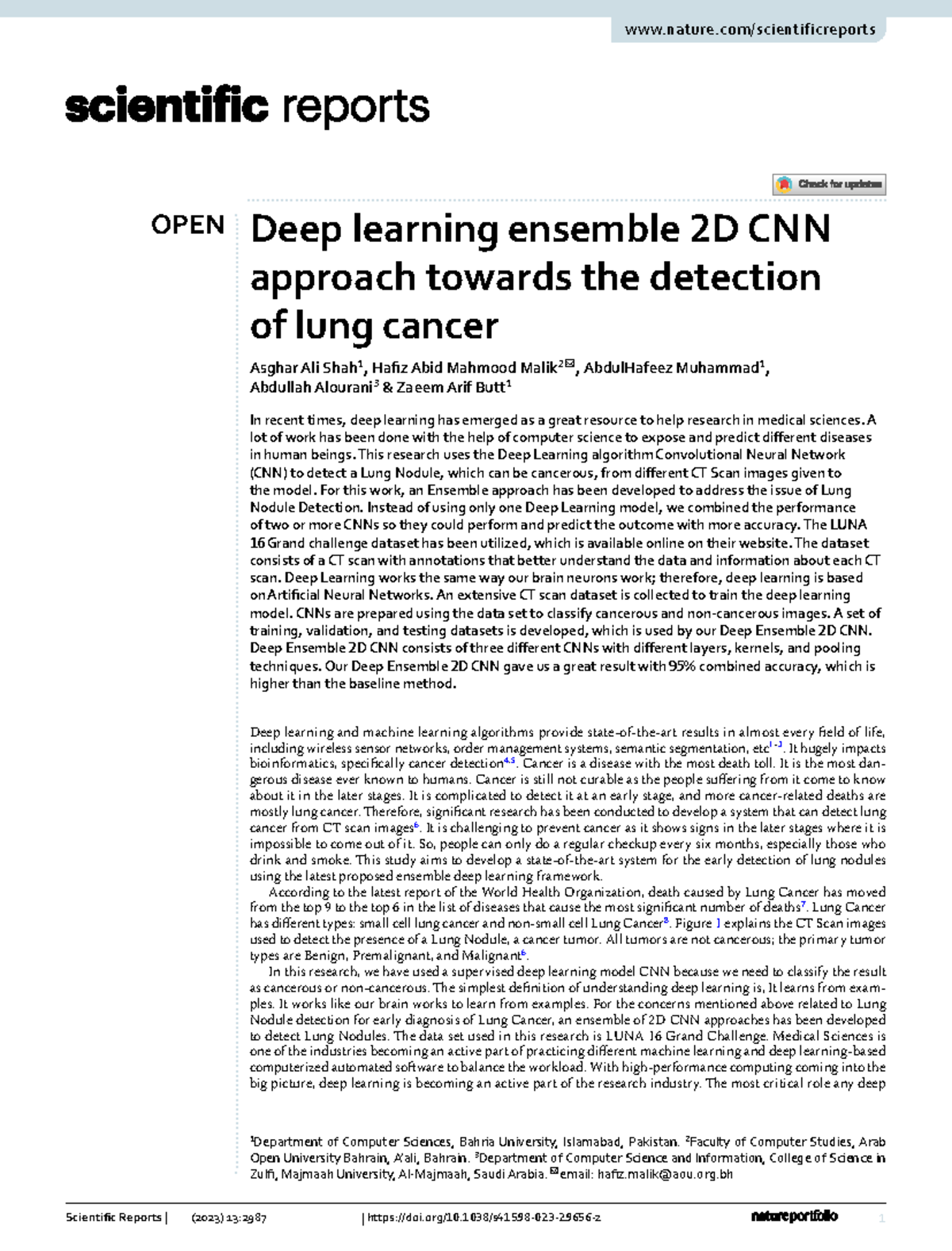 Deep learning ensemble 2D CNN - 1 ol.:ȋͬͭͮͯͰͱͲͳʹ Scientific Reports ...