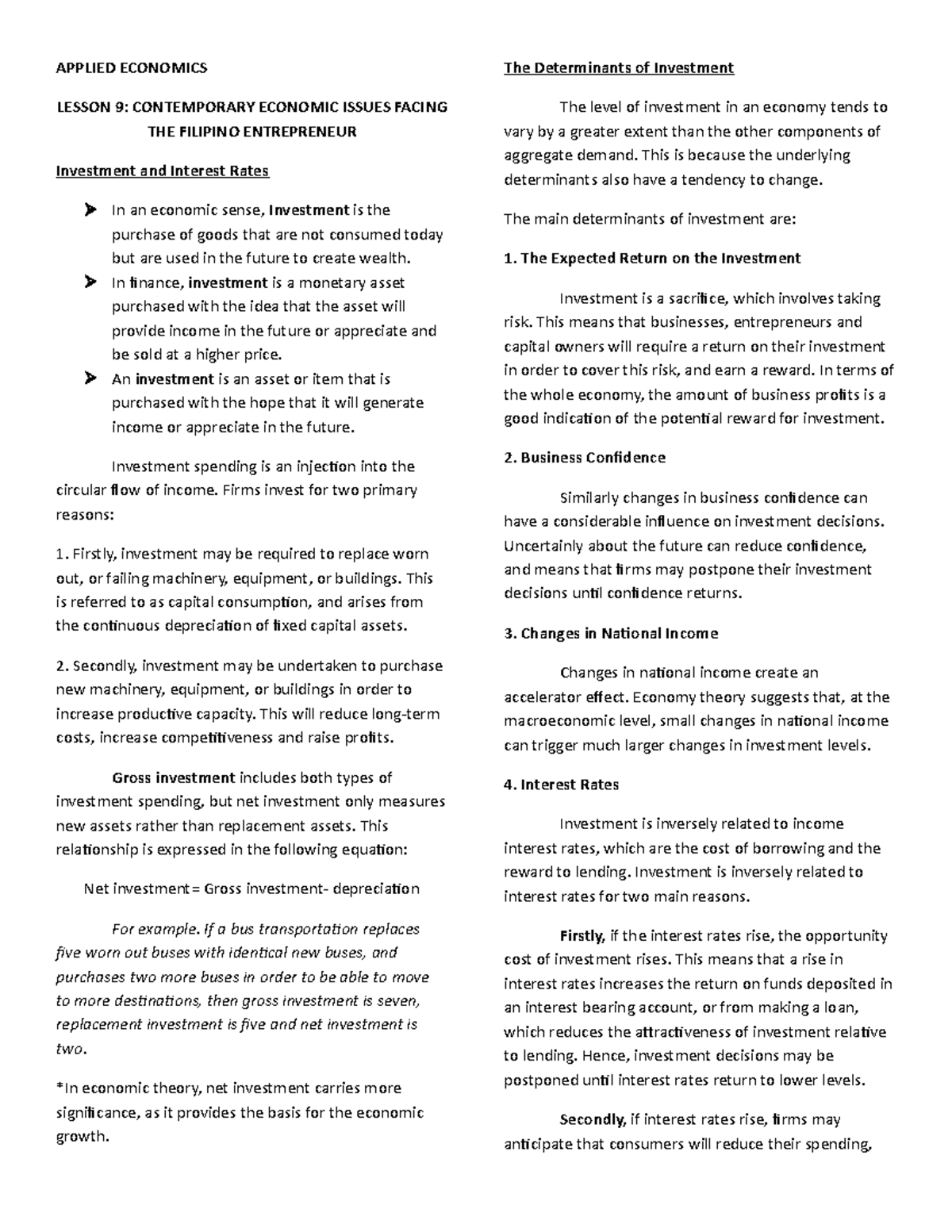 Applied Econ Finals Reviewer - APPLIED ECONOMICS LESSON 9: CONTEMPORARY ...
