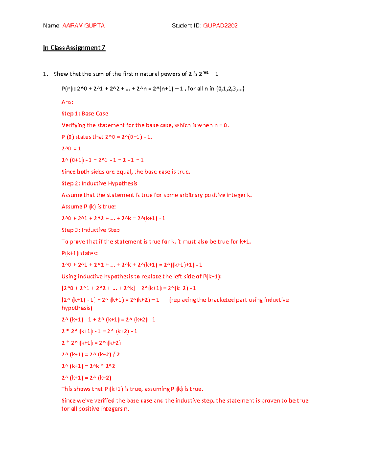 Inclass 7 - MACM Assignment - Name: AARAV GUPTA Student ID: GUPAD In Class Assignment 7 Show ...