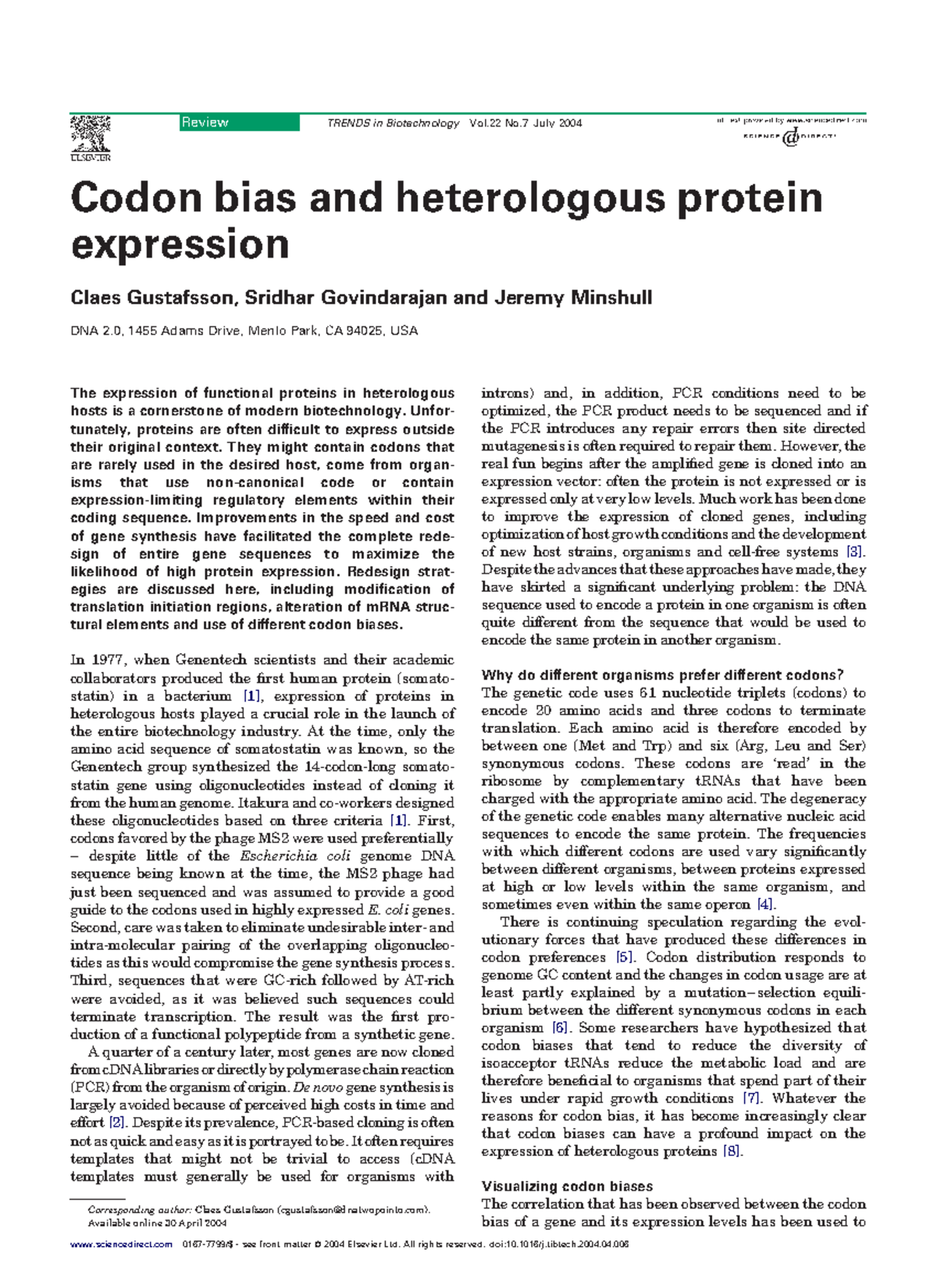 Codon bias and heterologous protein expression - Codon bias and ...