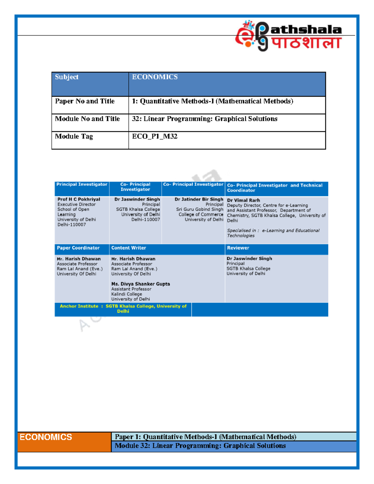 Module No and Title 32: Linear Programming: Graphical Solutions ...