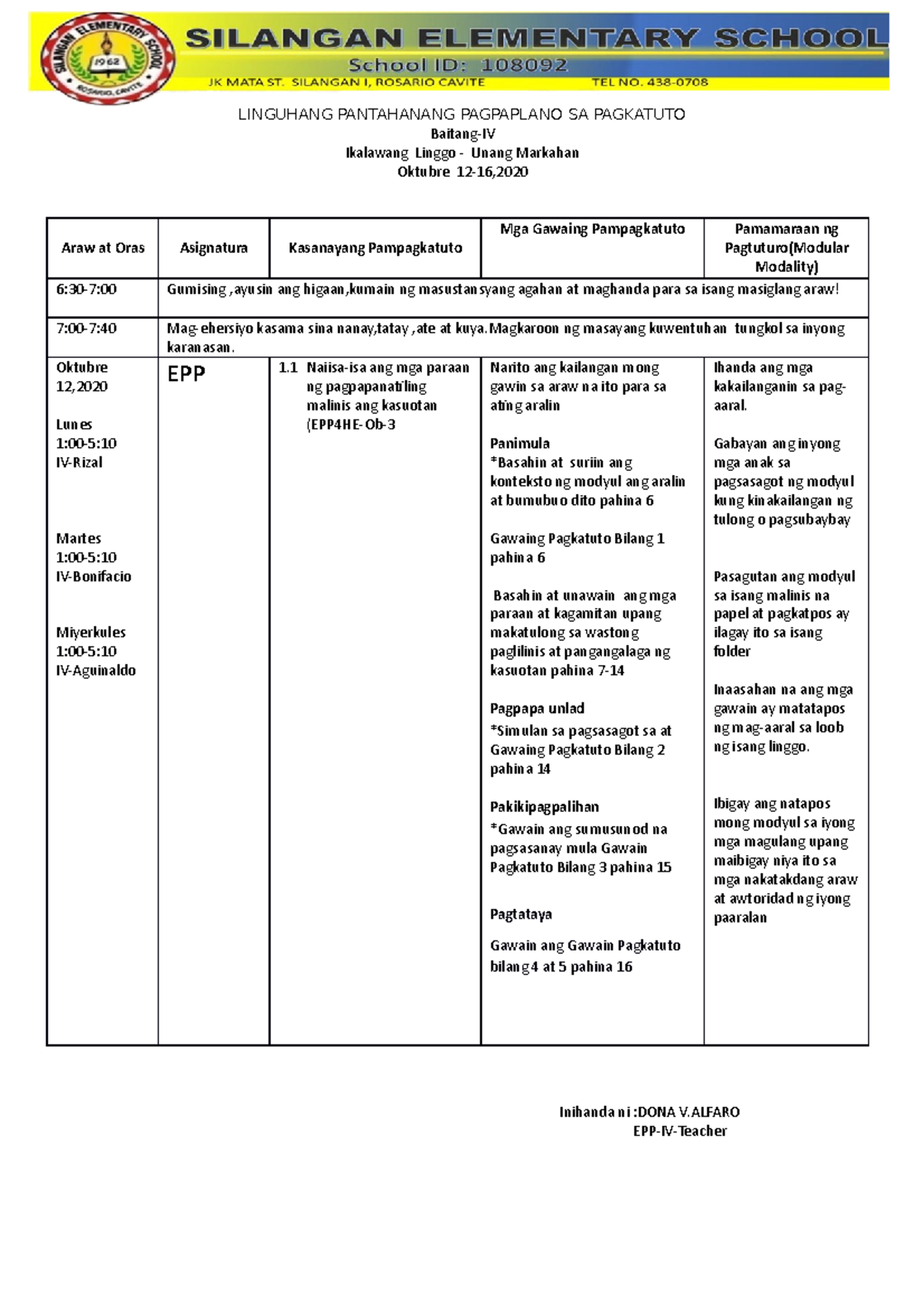 2 EPP Weekly Home Learning Plan HE2 - LINGUHANG PANTAHANANG PAGPAPLANO ...