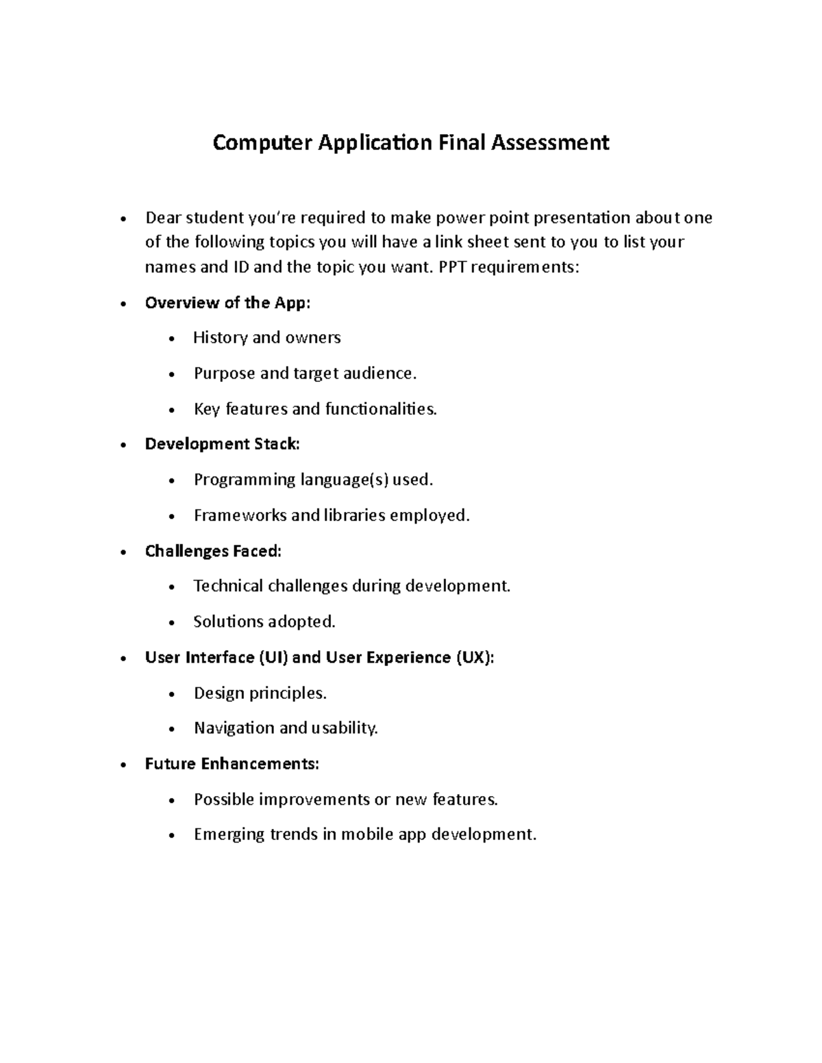 Finak comp app - ggh - Computer Application Final Assessment Dear ...