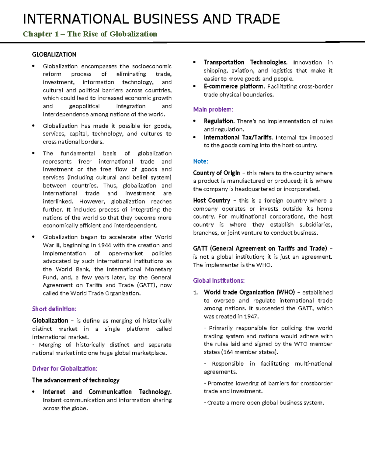 IBT Chapter 1 - The Rise of Globalization - Chapter 1 – The Rise of Globalization INTERNATIONAL ...