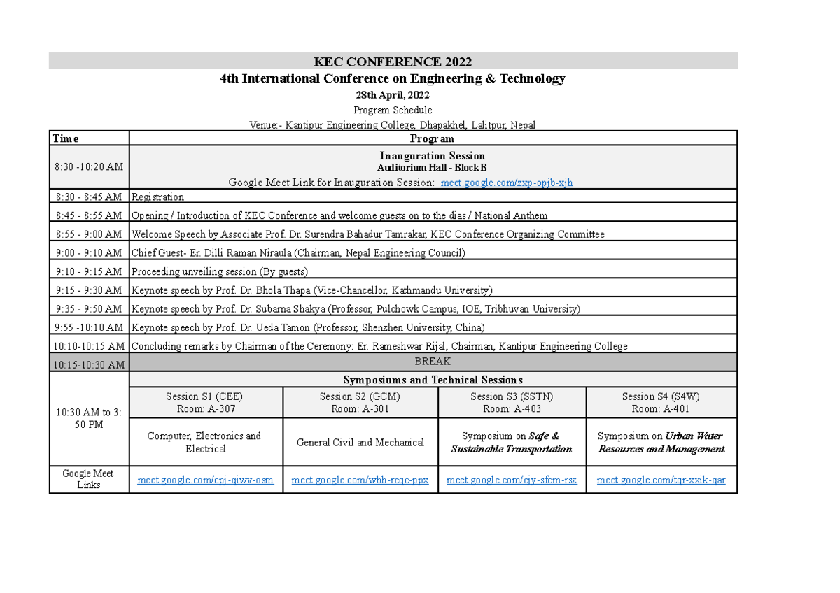 Program Schedule KEC Conference 2022 Schedule - KEC CONFERENCE 2022 4th ...