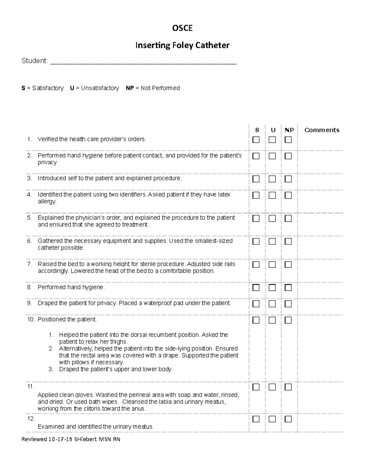 A.Foley OSCE - osce midterm checklist - OSCE Insering Foley Catheter ...