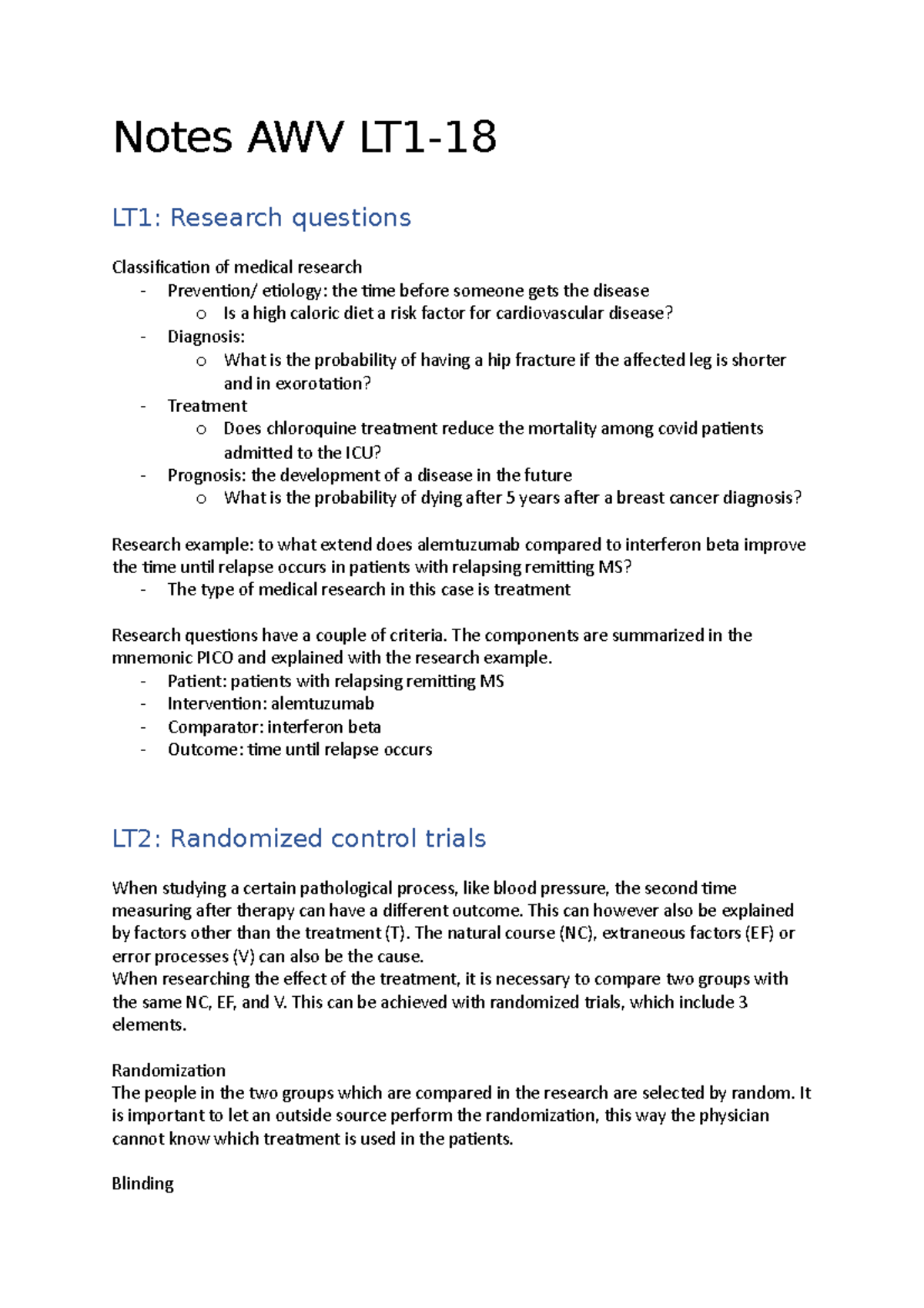 Notes AWV statistics - Notes AWV LT1- LT1: Research questions ...