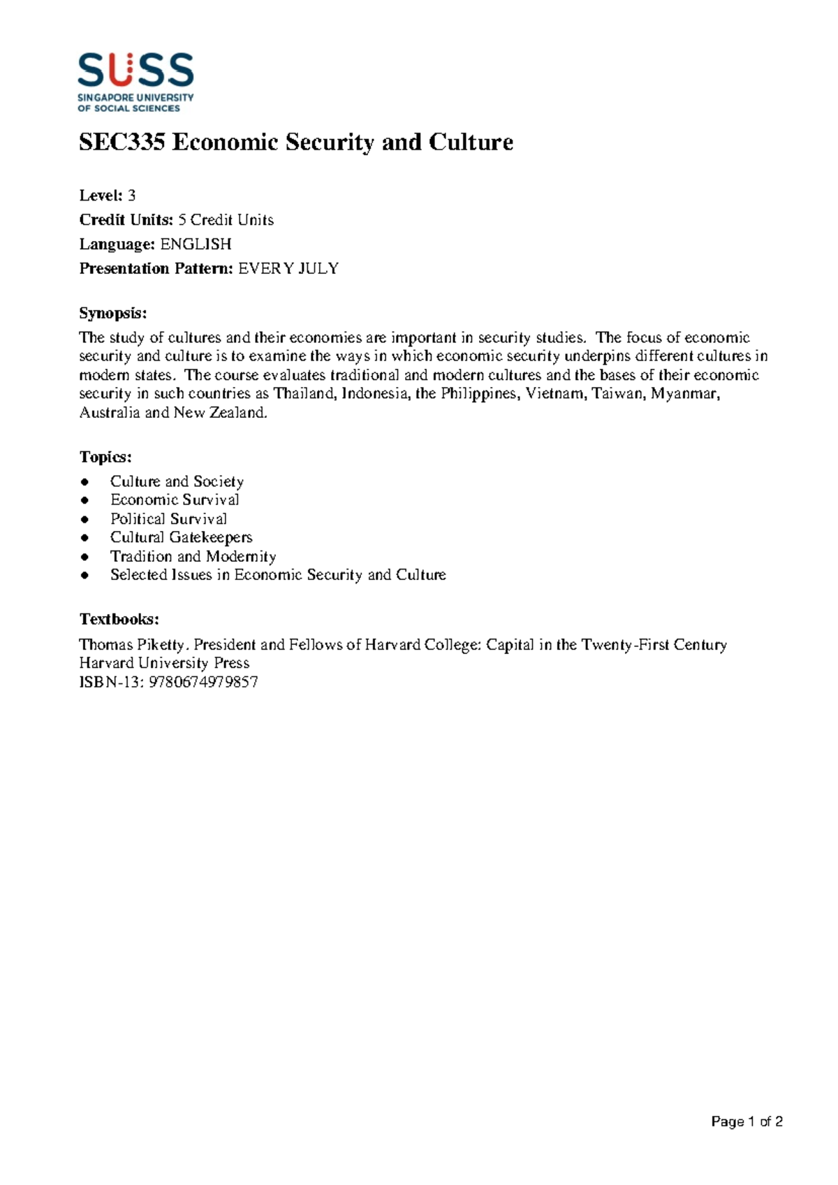 SEC335 - The focus of economic security and culture is to examine the ...