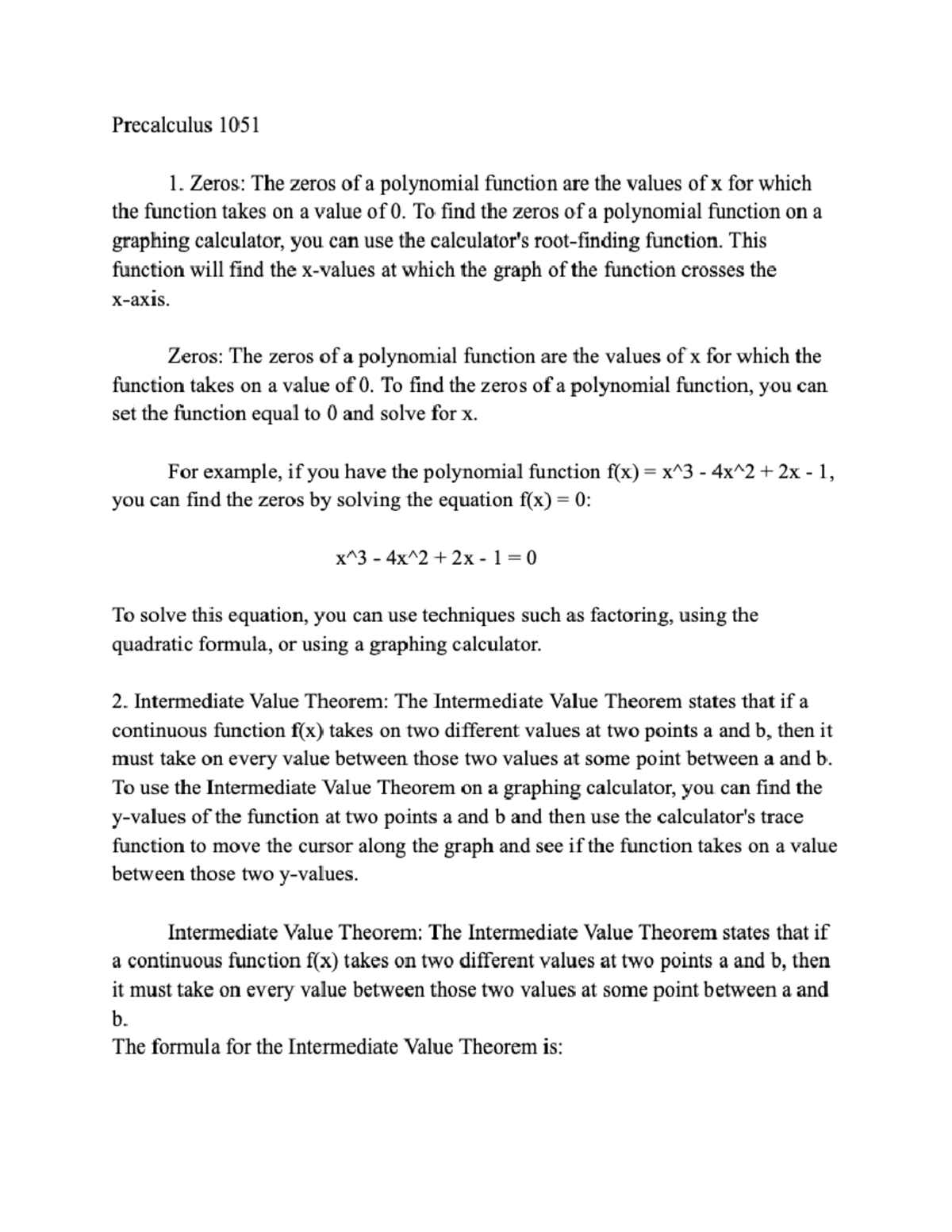 Polynomial functions and higher degree topics - MATH 1051 - Studocu