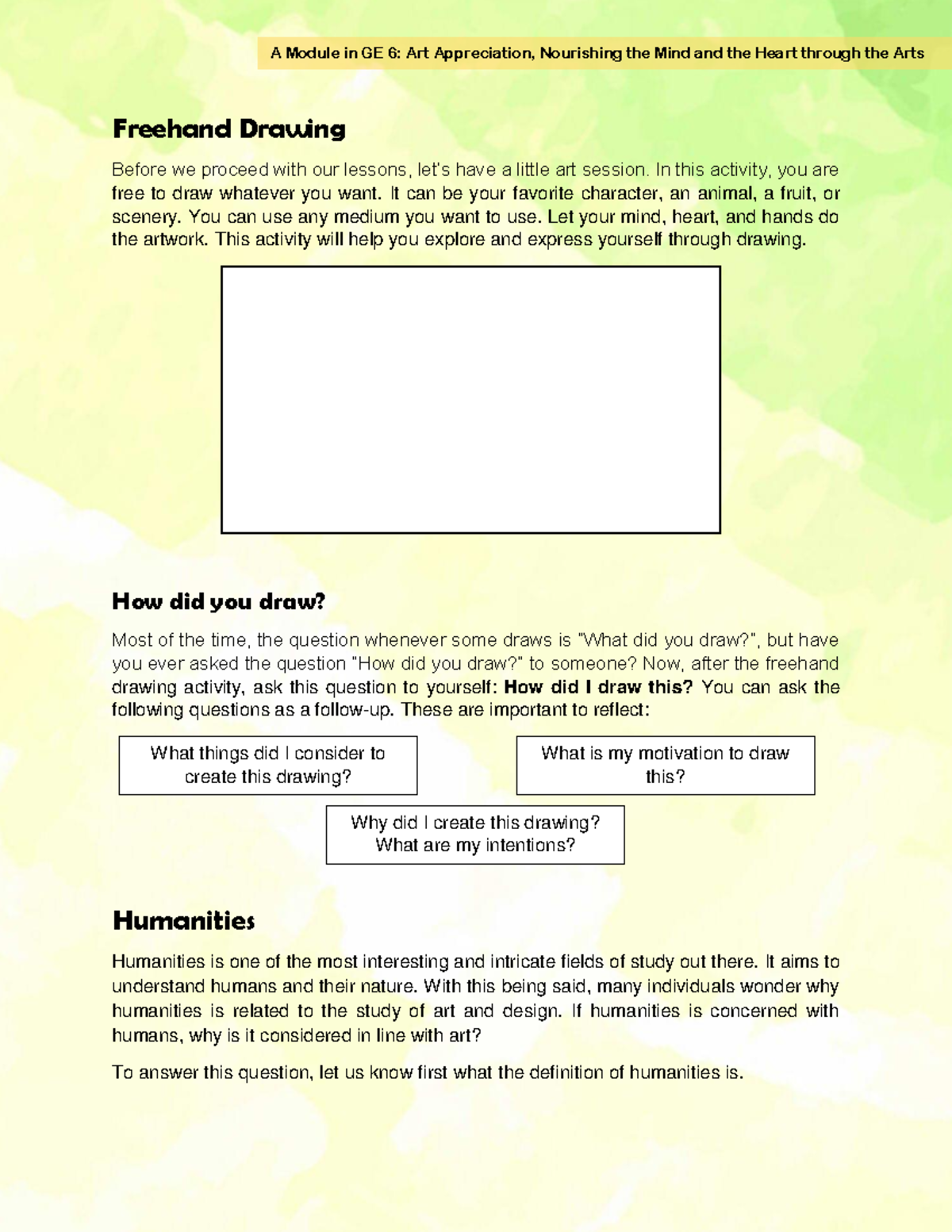 Lessons in Unit 1 Art Appreciation in Arts - Freehand Drawing Before we ...