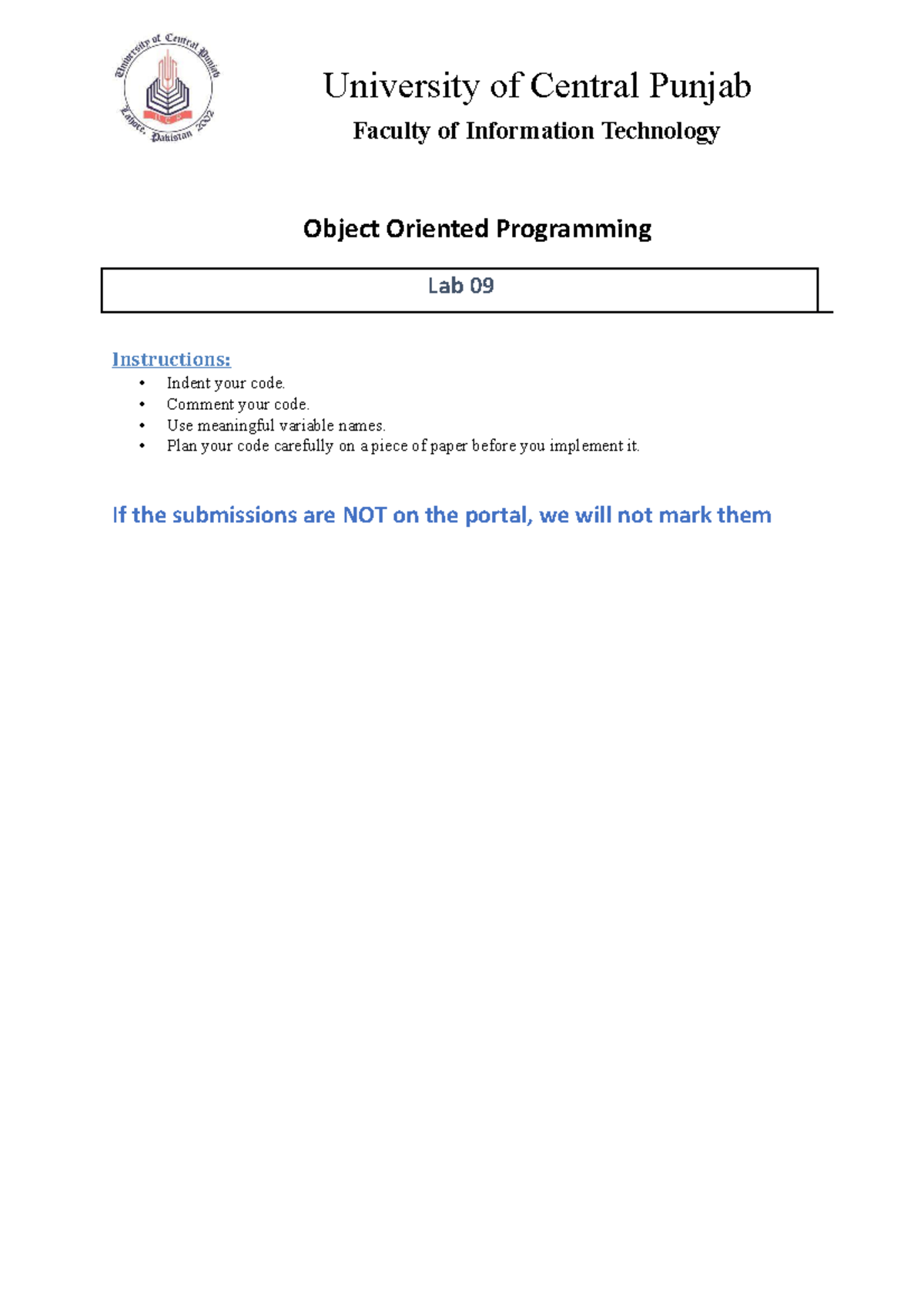 Lab 09 - Assignment - University of Central Punjab Faculty of ...