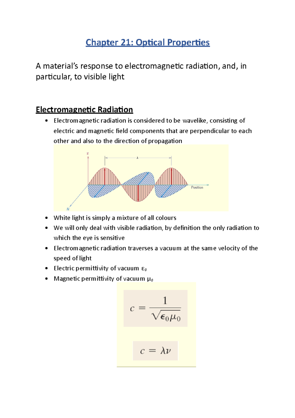 Chapter 21 - Optical Properties - Some light radiation may be ...