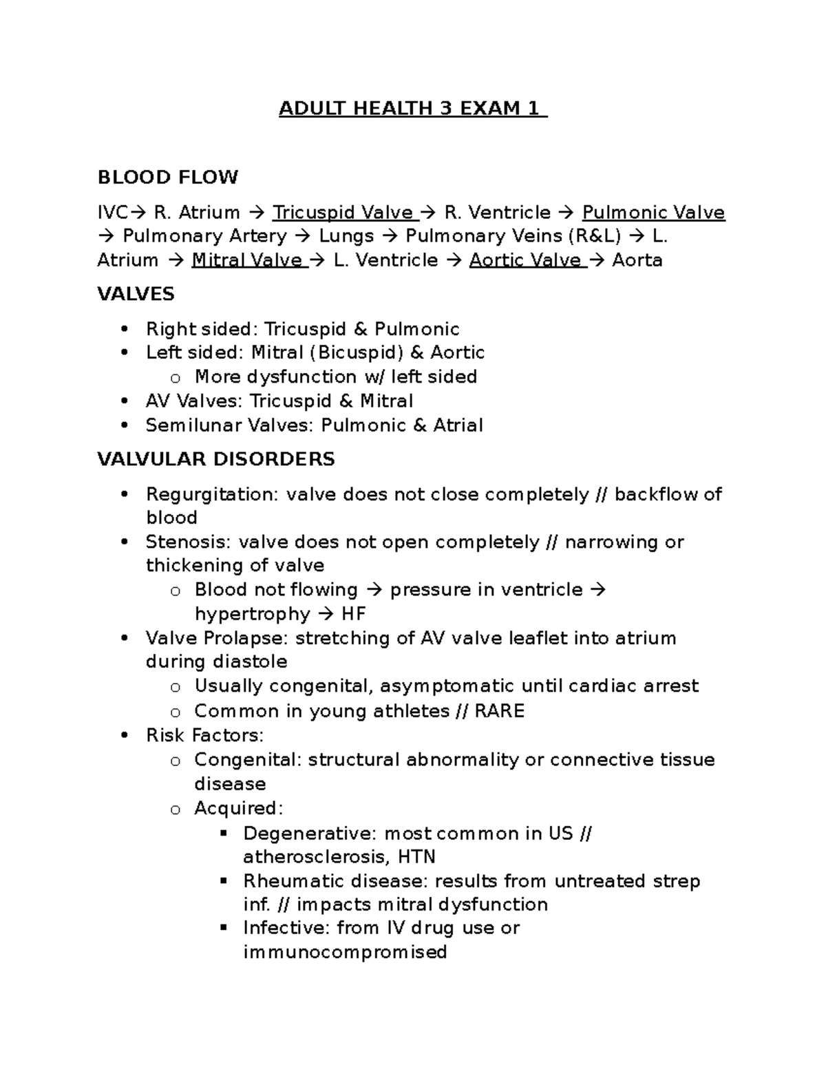 Adult Health 3 EXAM 1 - wccq - ADULT HEALTH 3 EXAM 1 BLOOD FLOW IVC R ...