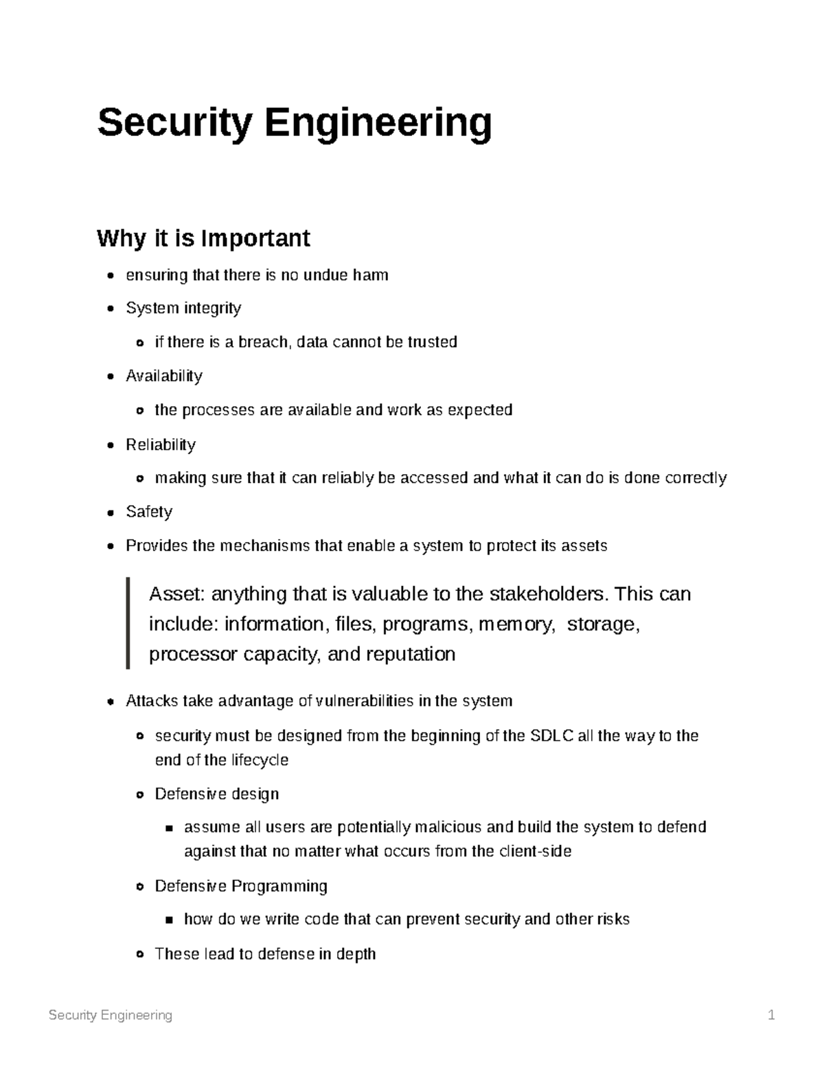 Security Engineering - This can include: information, files, programs ...