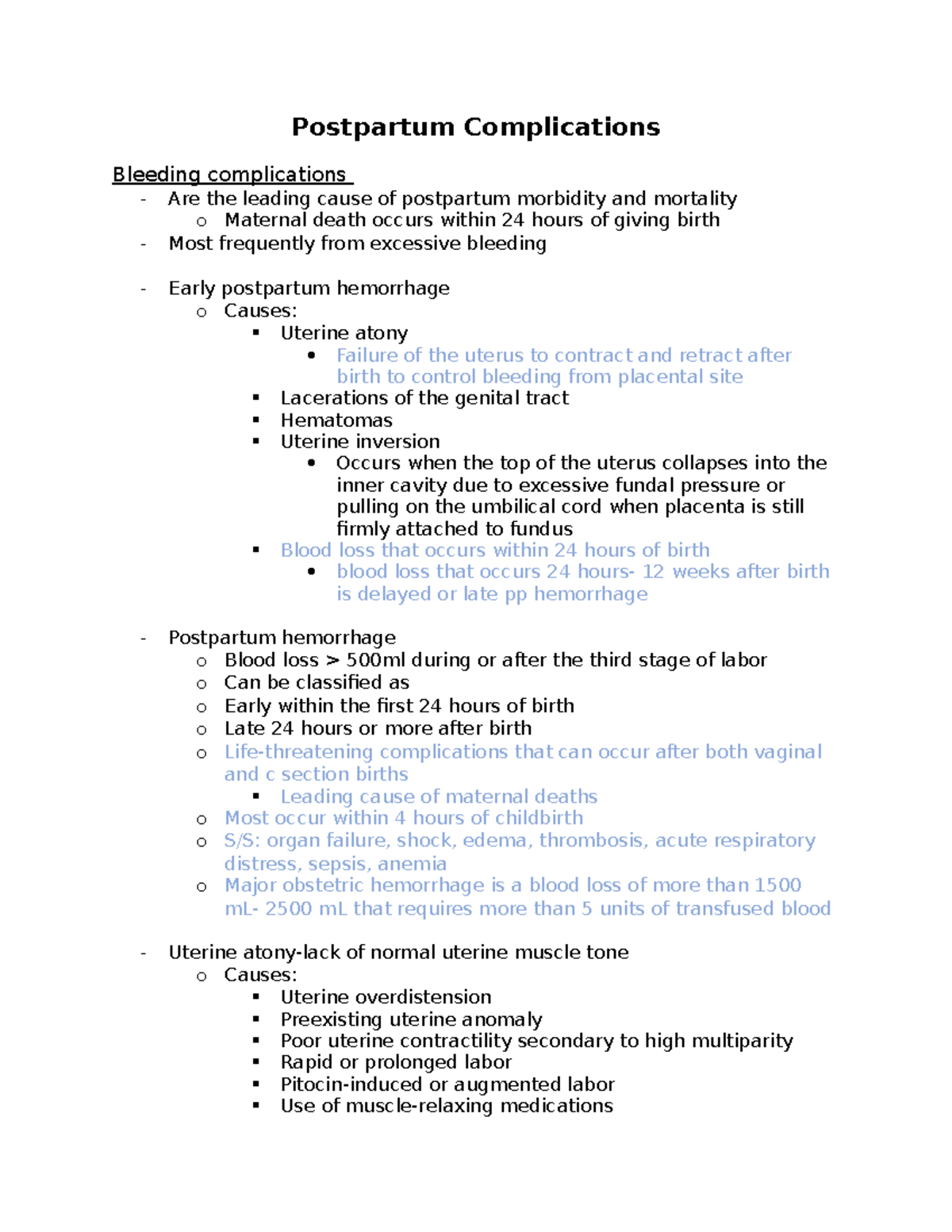 Notes - T2. Postpartum Complications - Postpartum Complications ...