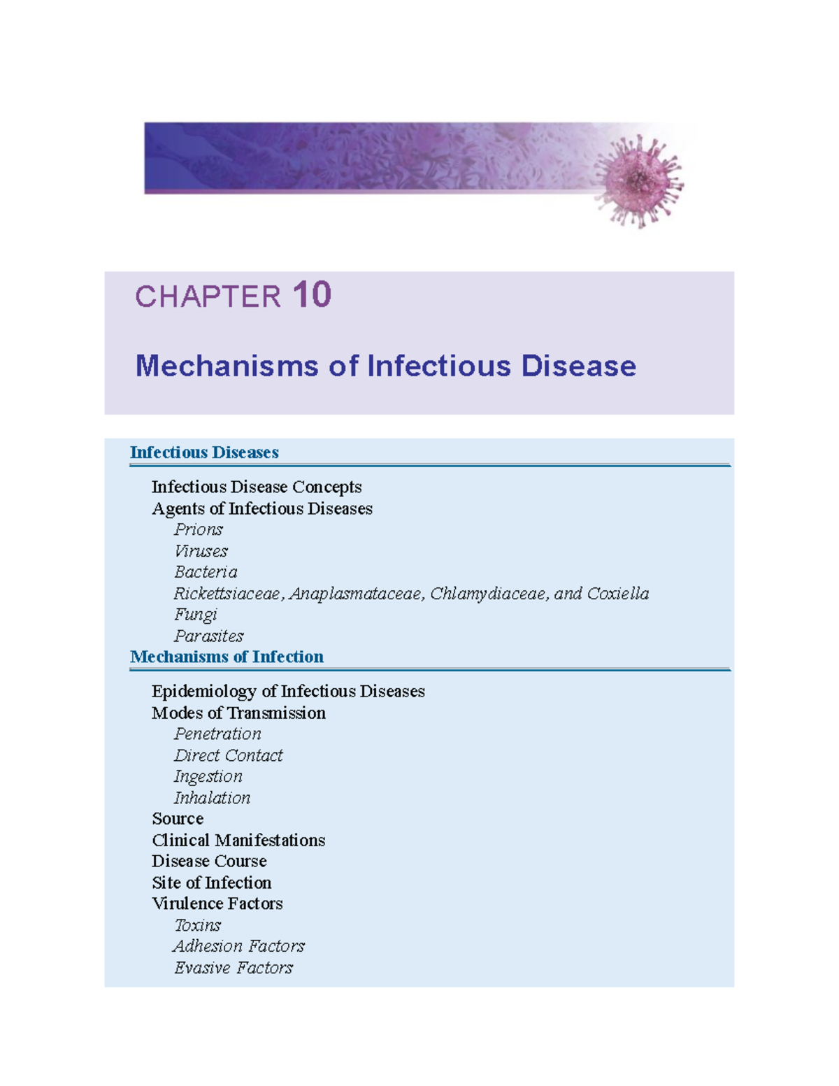 Ch 10 - chapter of book - CHAPTER 10 Mechanisms of Infectious Disease ...